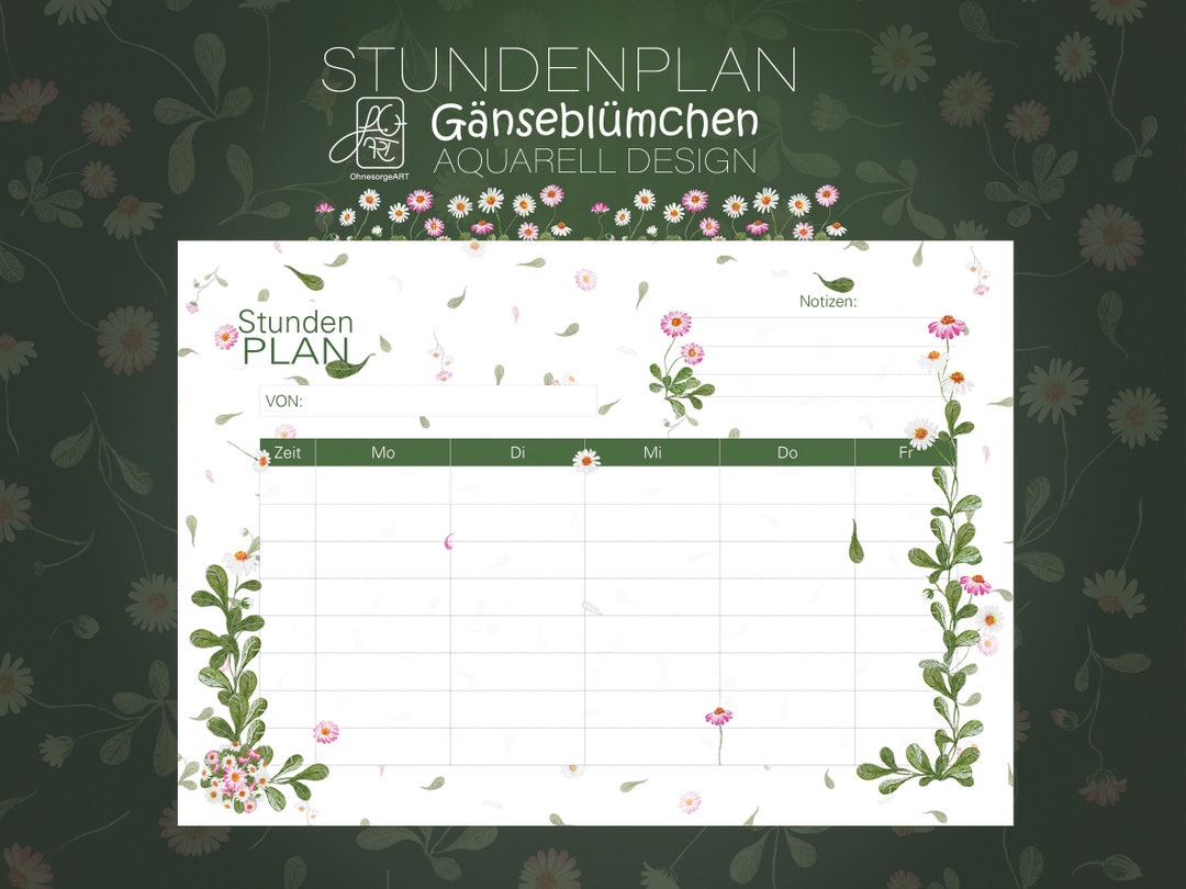 Timetable Daisy Design I Printable Plan PDF Template in A4 School ...