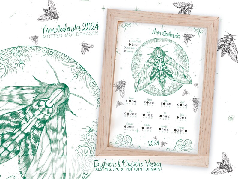 Lunar Calendar of Moths 2024 2 Variants GREEN Printable Moon - Etsy