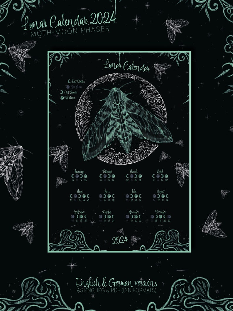 Lunar Calendar of Moths 2024 2 Variants BLUE Printable Moon - Etsy