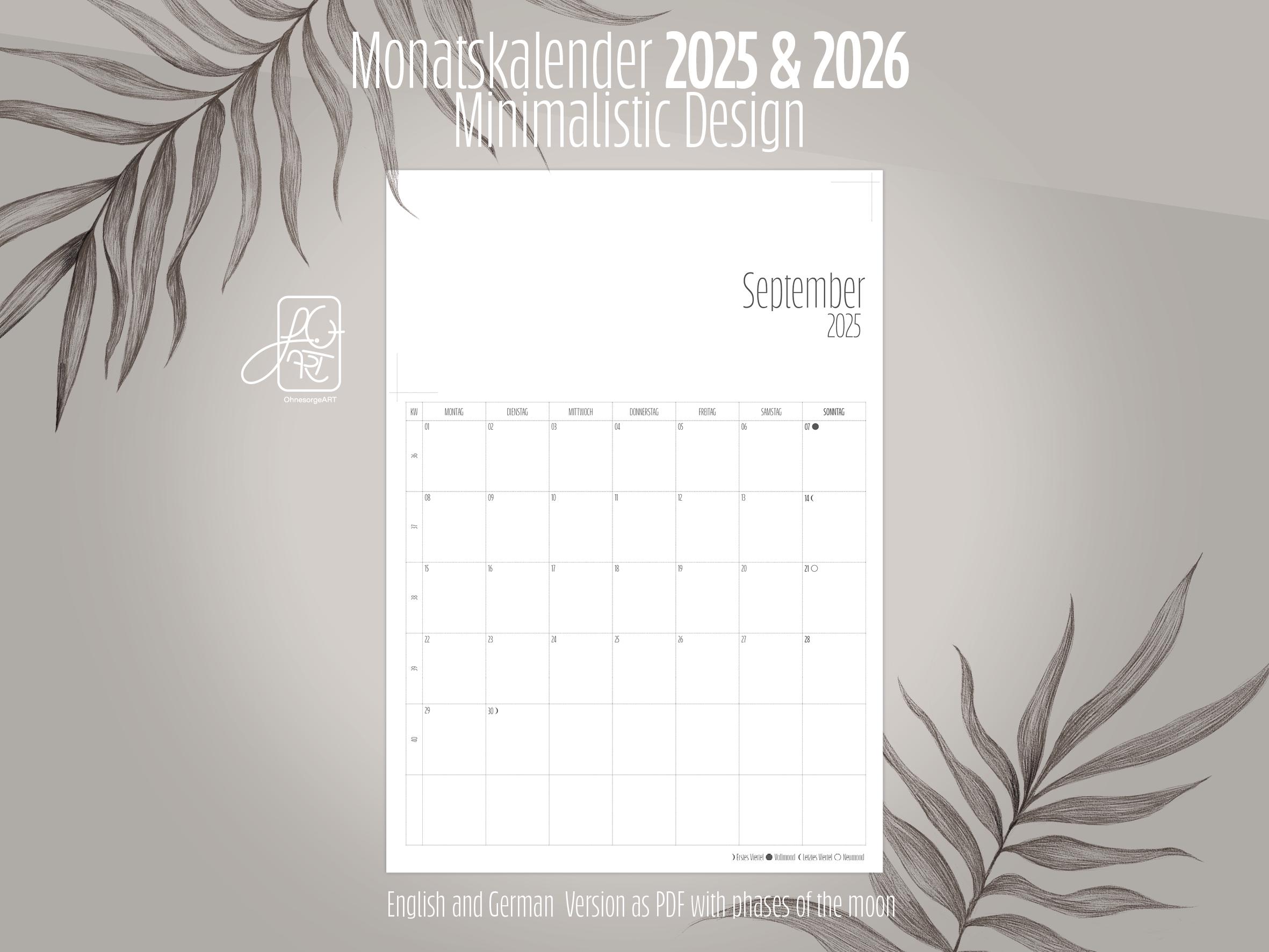 Calendar 2025 & 2026 Design Minimalistic Portrait Format | Individual ...
