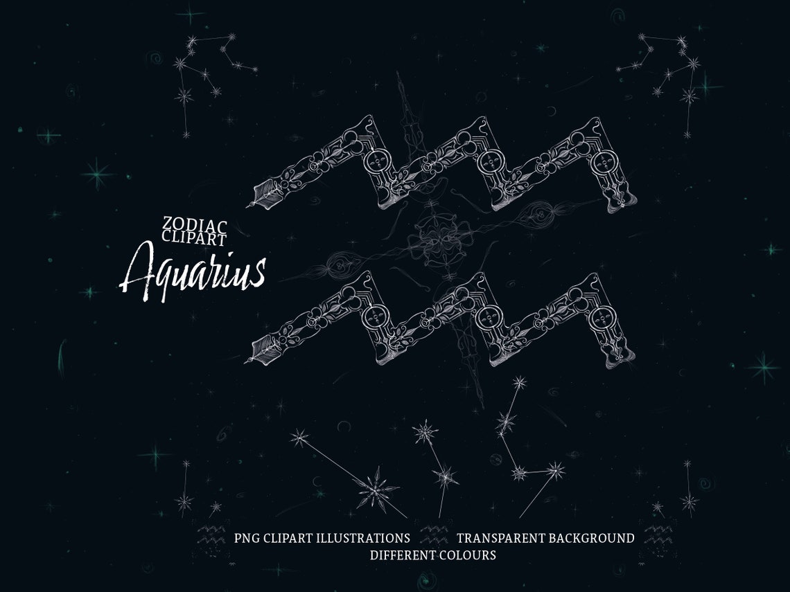 Zodiac & Constellations Clipart Aquarius PNG Vector Symbol Ornaments ...