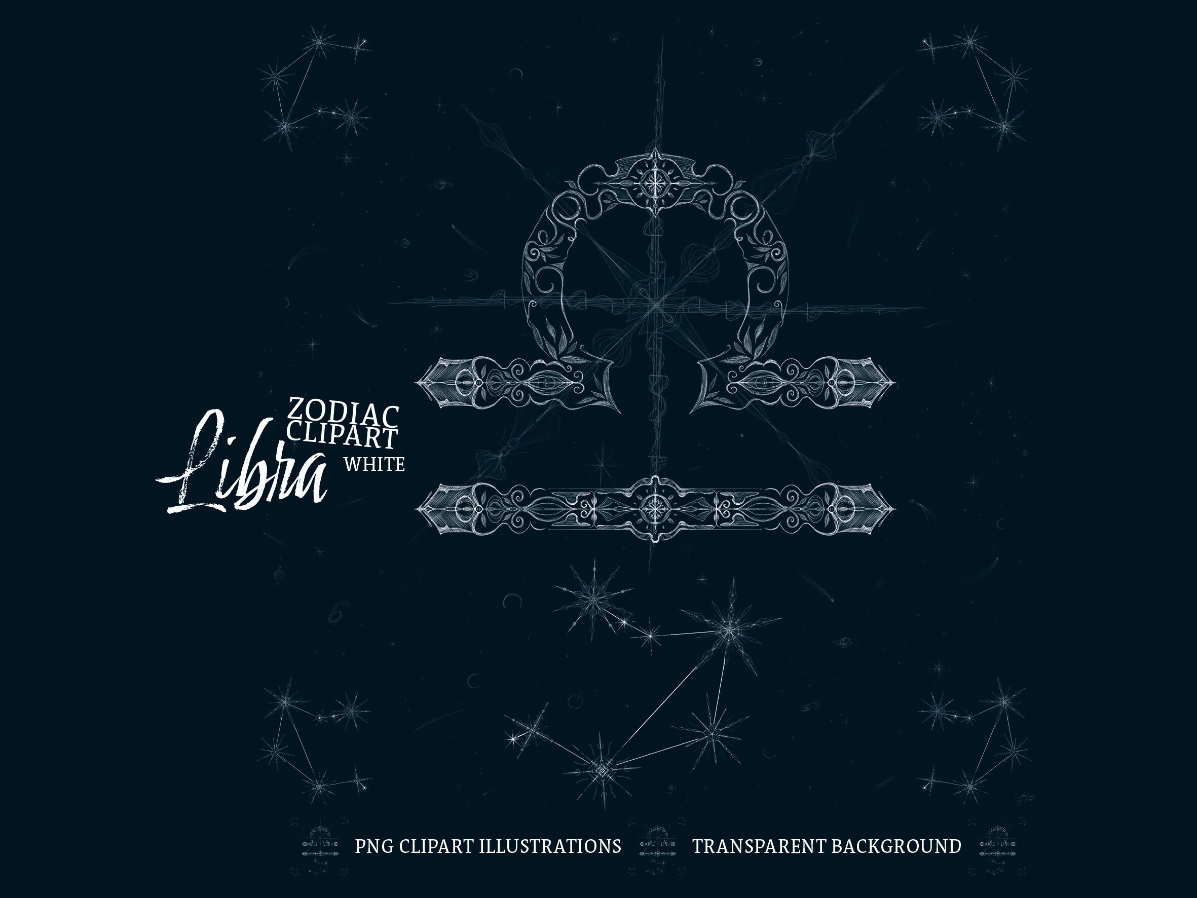 Zodiac & Constellations Clipart Libra PNG Vector Symbol Ornaments Night ...