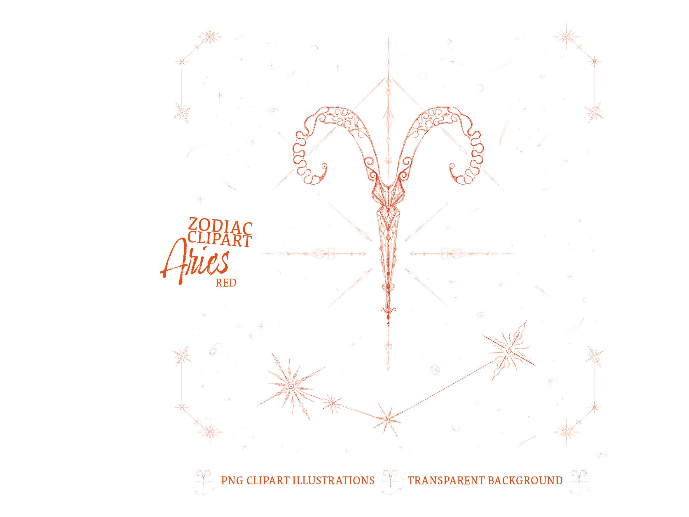 Zodiac & Constellations Clipart Aries PNG Vector Symbol Ornaments Night ...