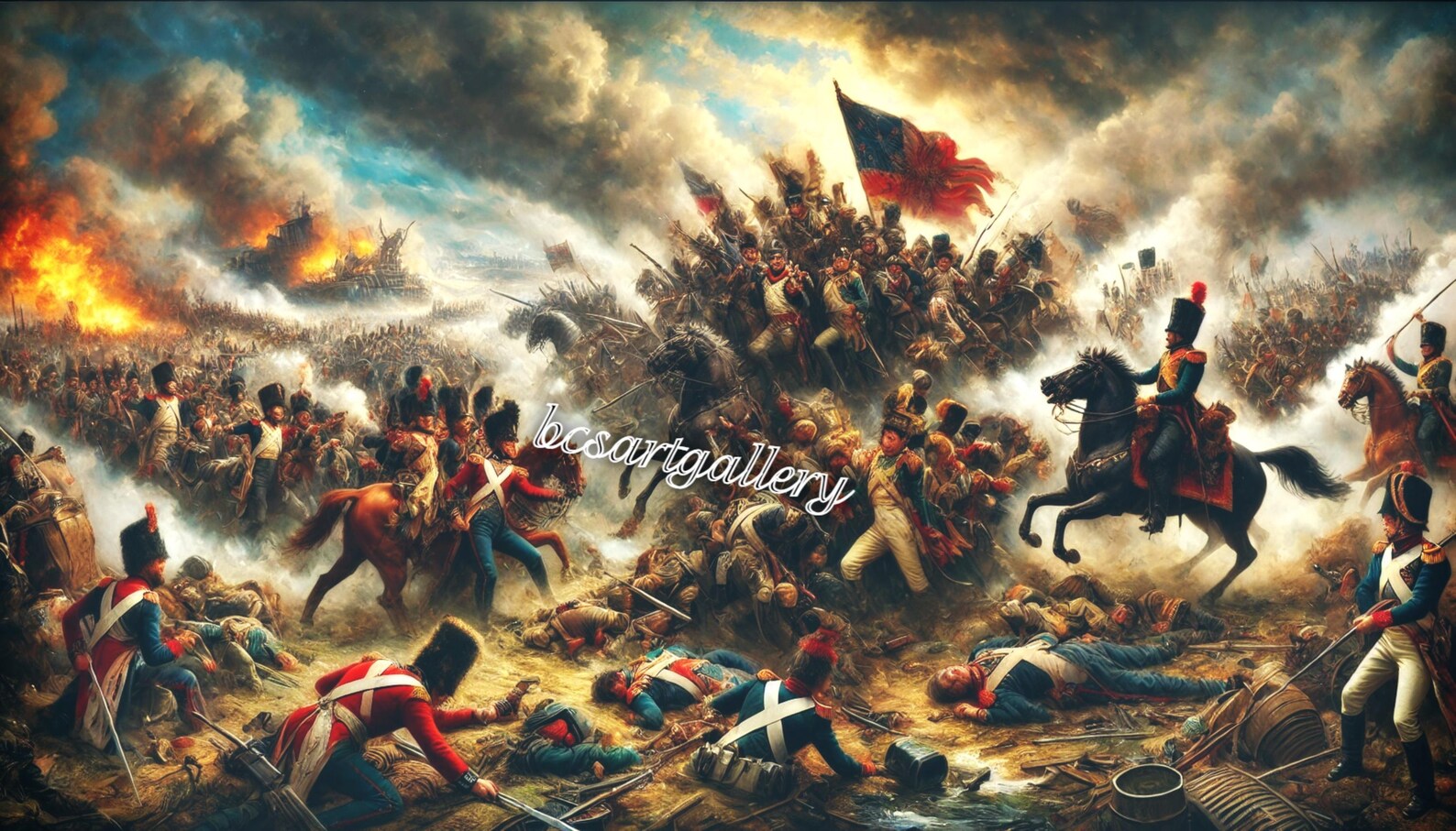 Napoleonic Wars the Final Clash the Battle of Waterloo Original Oil ...