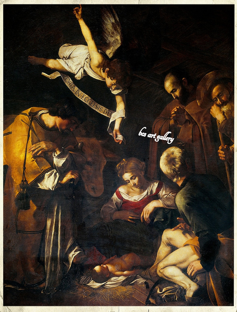 Caravaggio Nativity Oil Painting Reproduction, St Francis and St ...