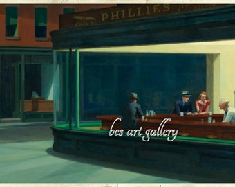 Edward Hopper - Nighthawks 1942 33x60in Museum Quality Hand Painted Oil ...