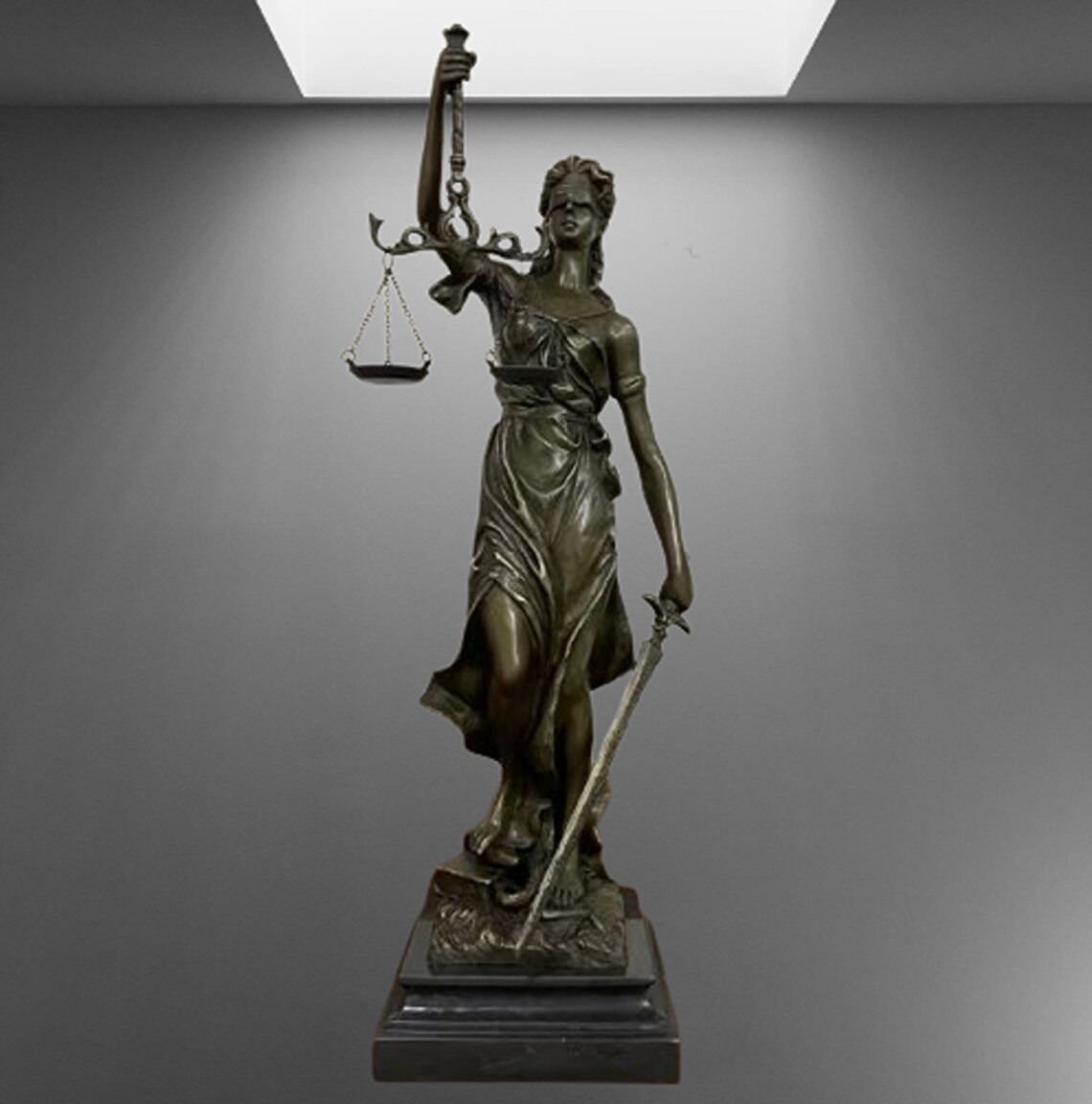 Large Lady Justice Scales Law Bronze Sculpture on Marble Base Hans ...