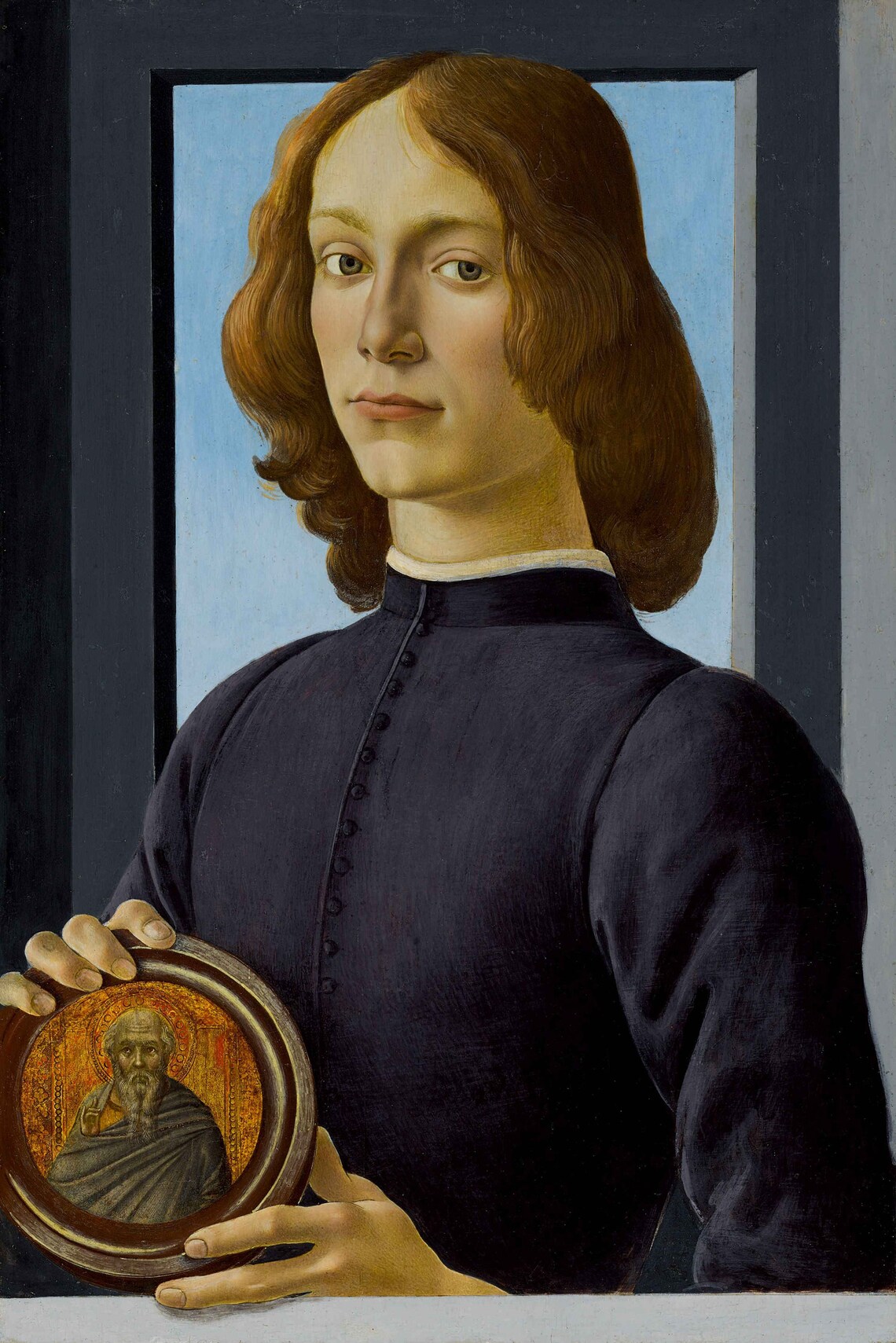 Young Man Holding A Roundel 1480 by Sandro Botticelli Museum Quality ...