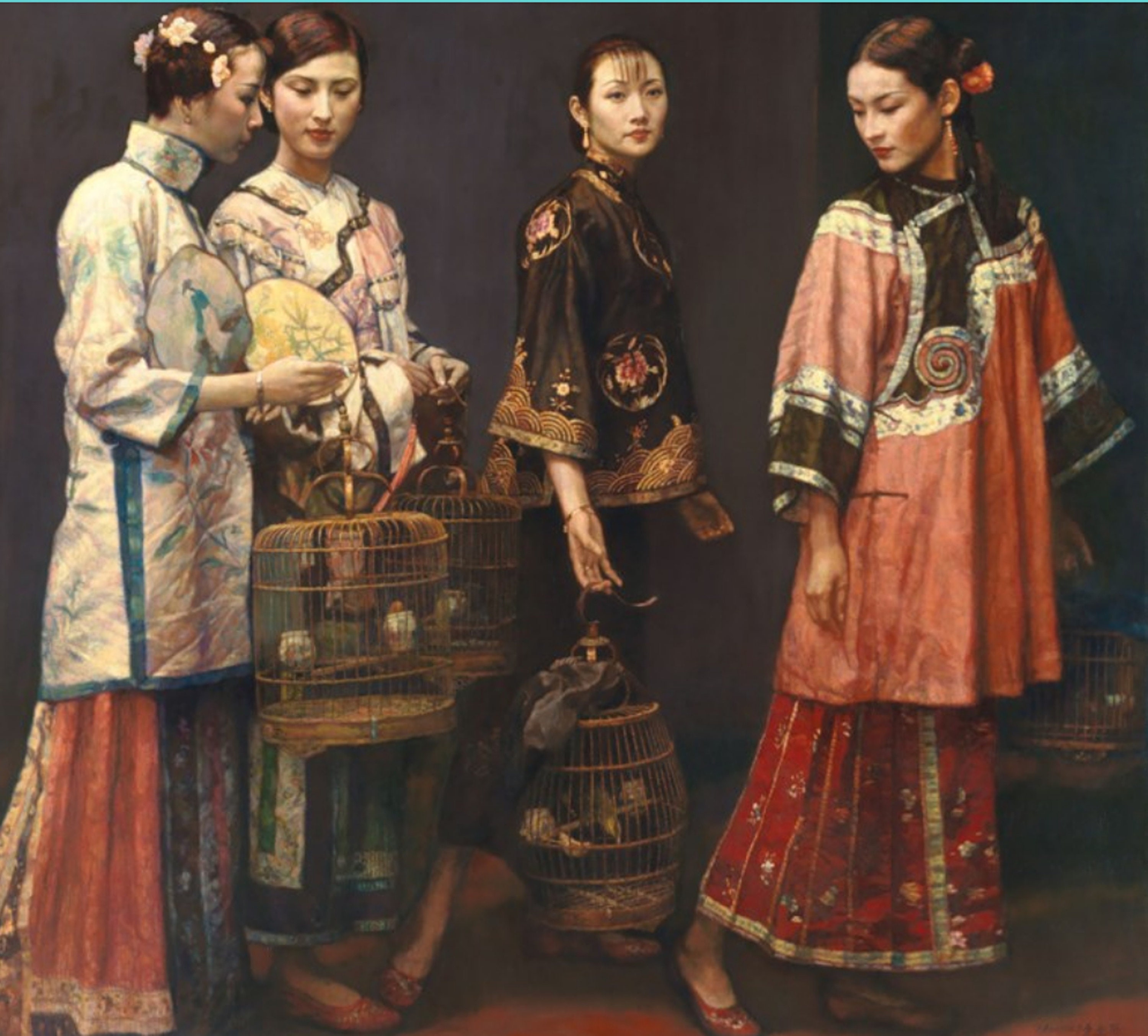 Chen Yifei Beauties on Promenade 1997 Museum Quality Hand Painted Oil ...