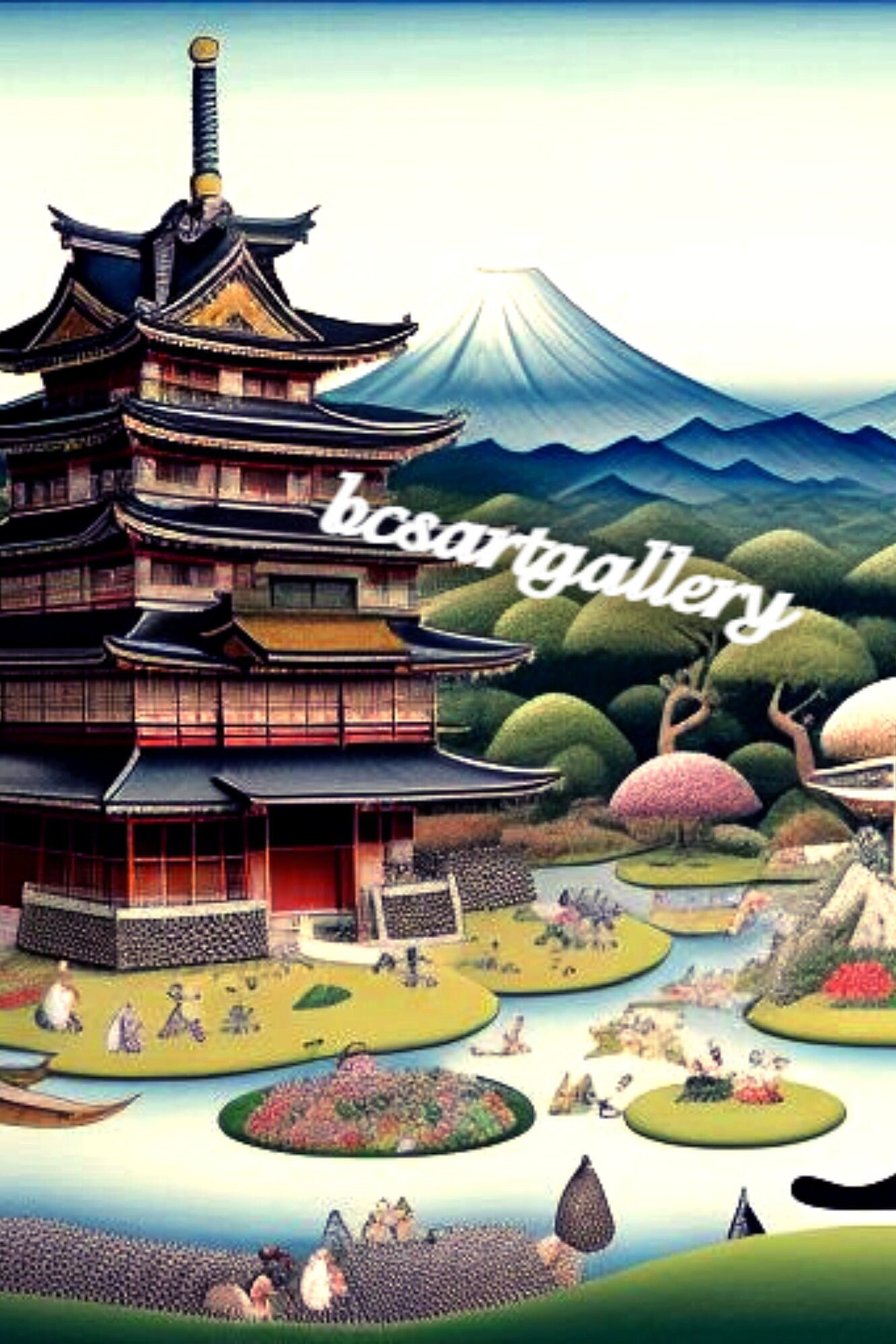 Original Delightful Garden Oil Painting Japanese Nihonga Style 100% ...