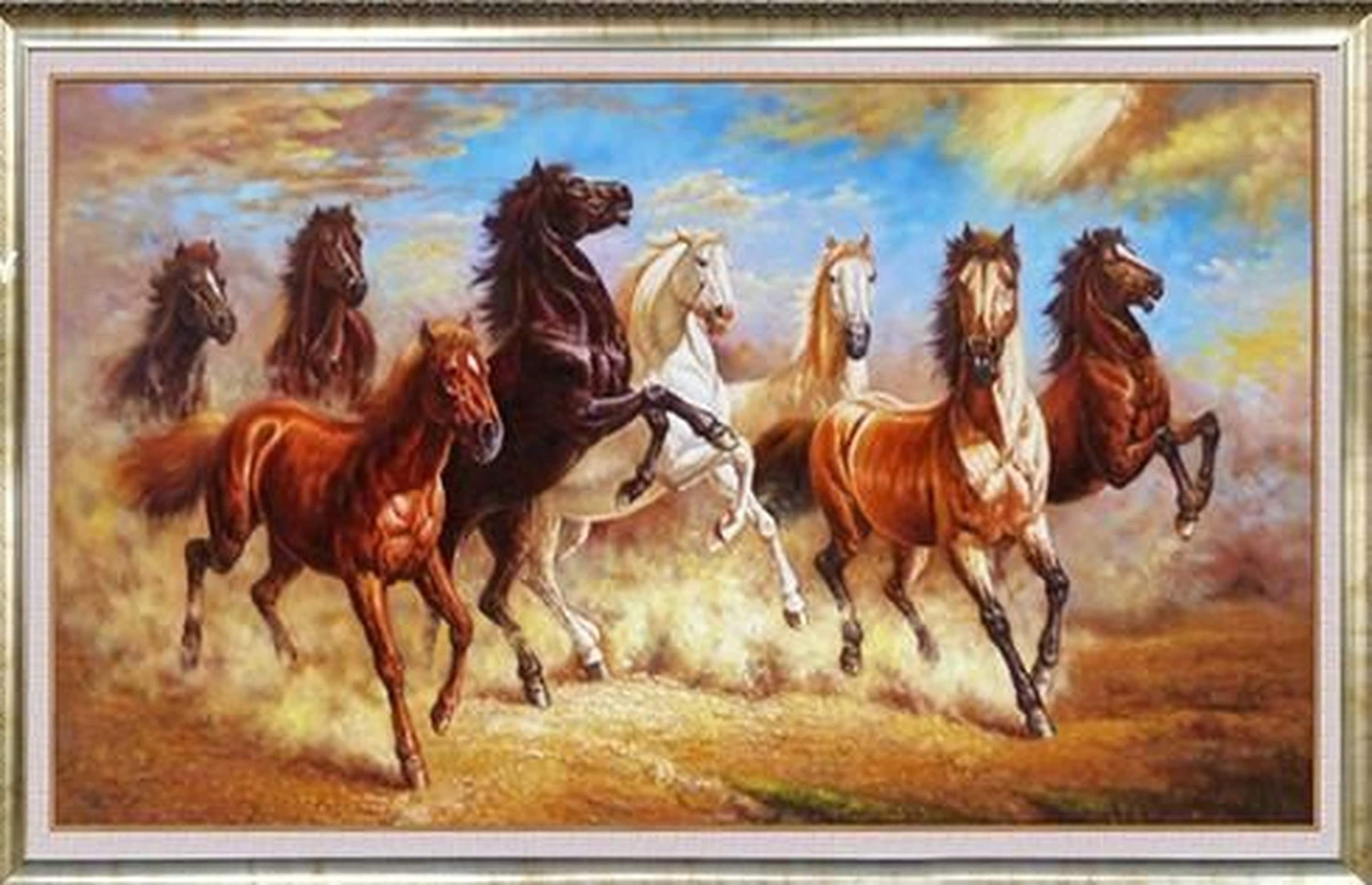 Eight Horses Galloping Across the Prairie Hand Painted Oil Painting ...