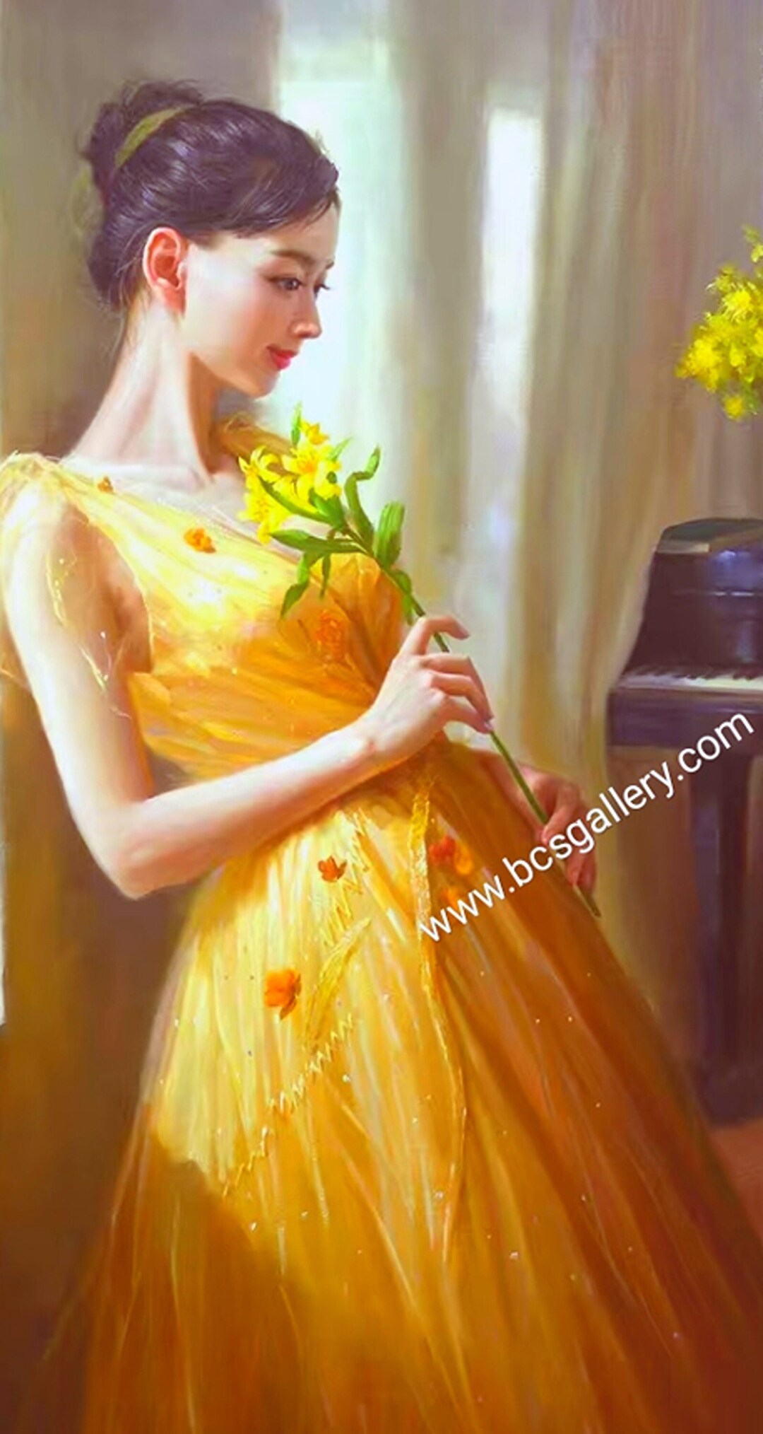 Original Femme à La Robe Jaune Painting Asian Beauty Oil Painting on ...