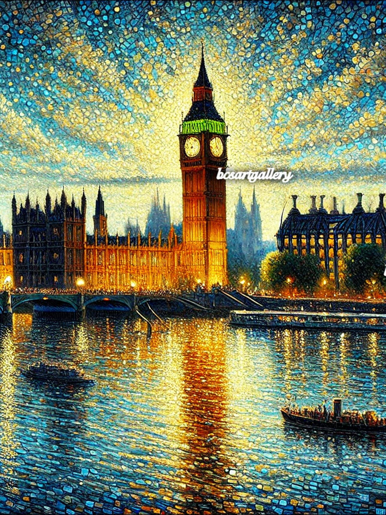 Big Ben on the Thames Original Oil Painting London Cityscape Lush ...