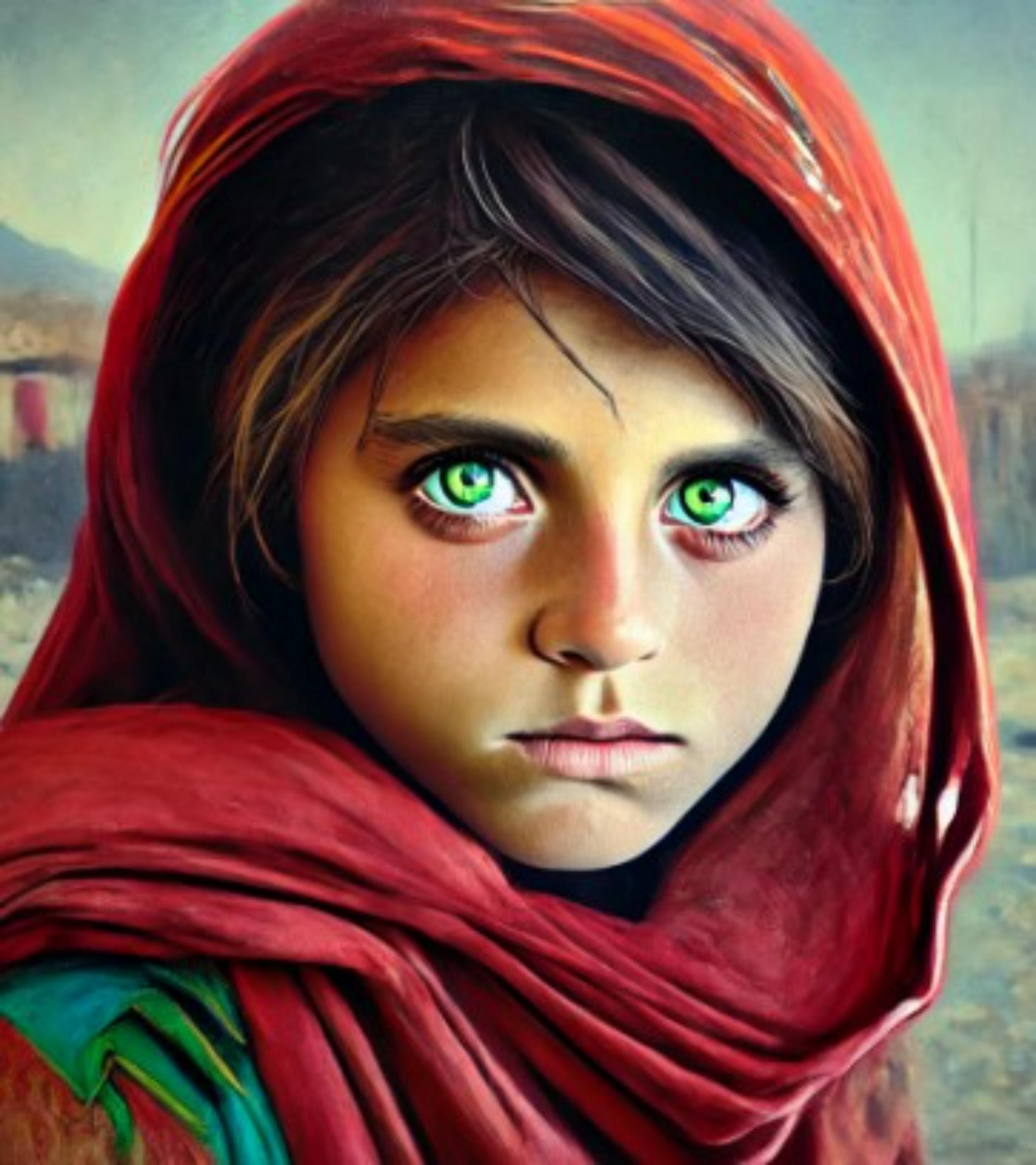 Green-eyed Afghan Girl Sharbat Gula II War Oil Painting on Canvas 100% ...