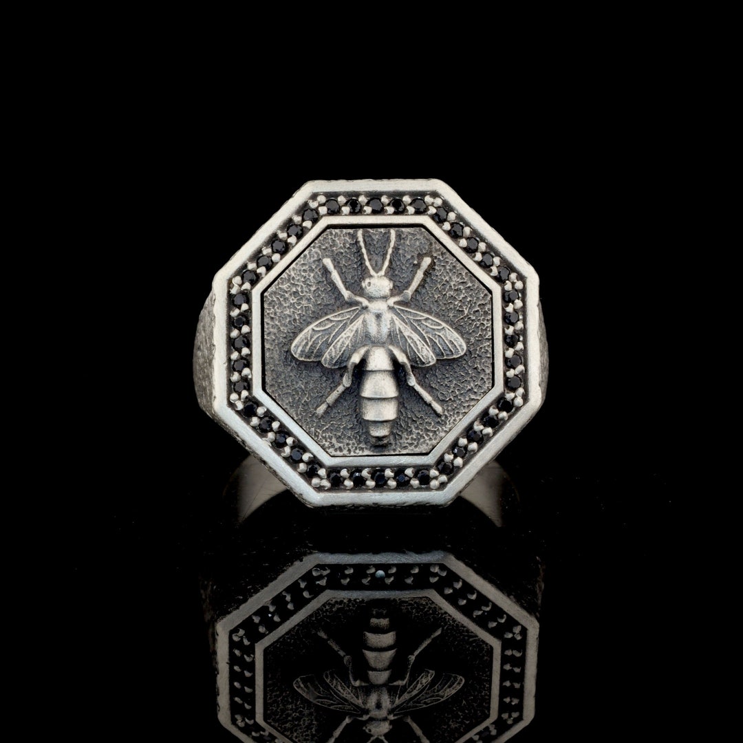 925 Silver Wild Bee Signet Men's Ring Handmade Winged Bee - Etsy