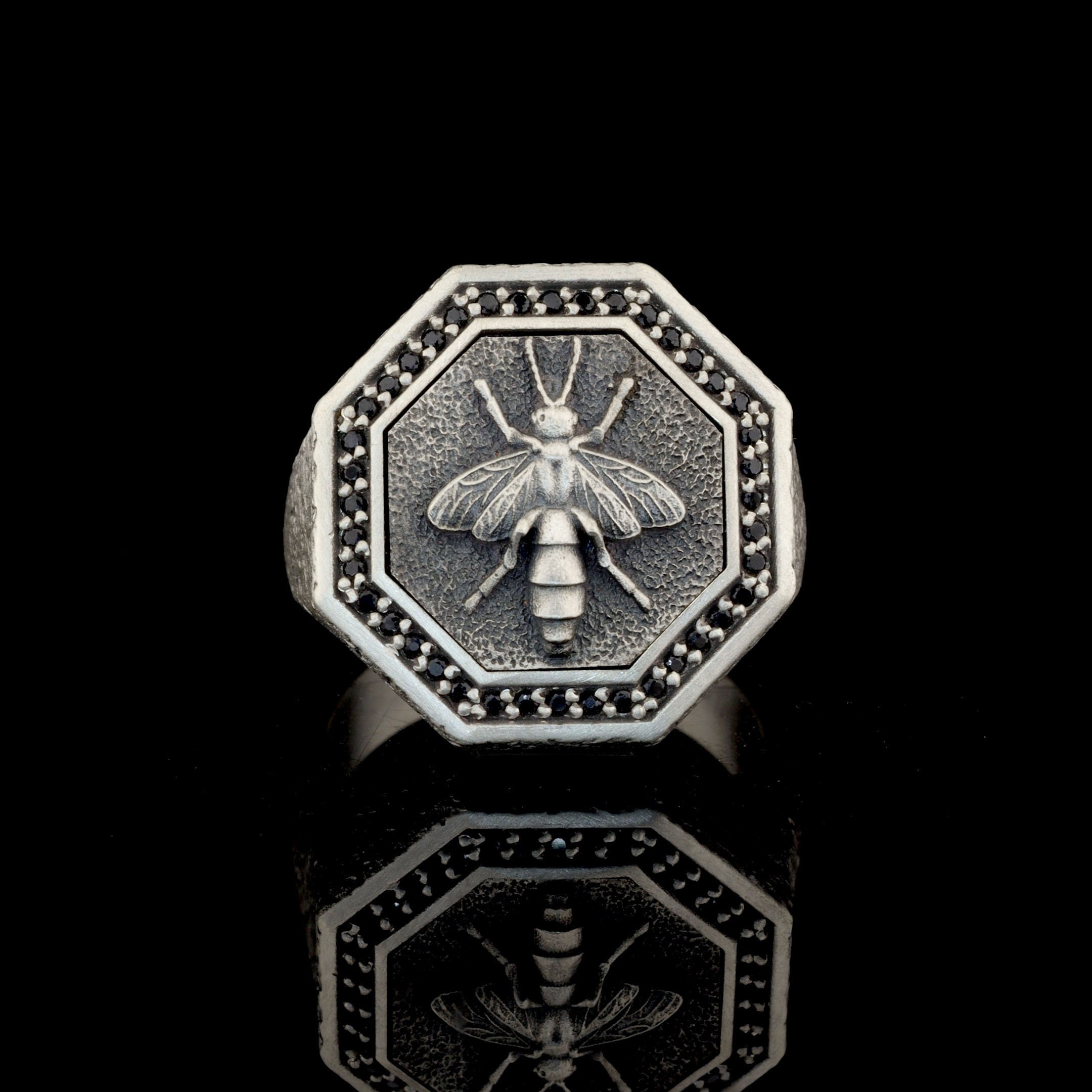 925 Silver Wild Bee Signet Men's Ring Handmade Winged Bee - Etsy