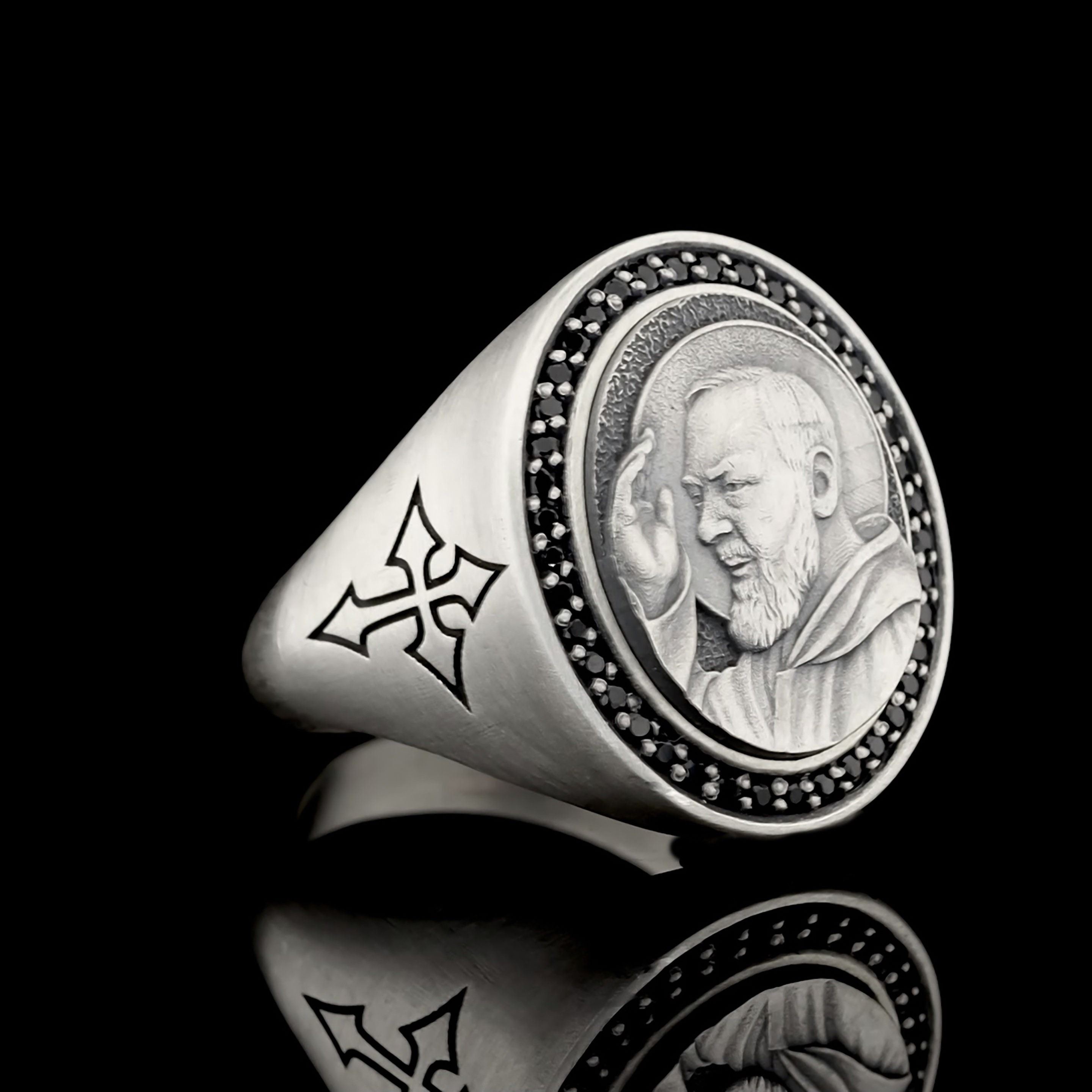 Handmade Sterling Silver Padre Pio Signet Ring for Men, Catholic Gift ...