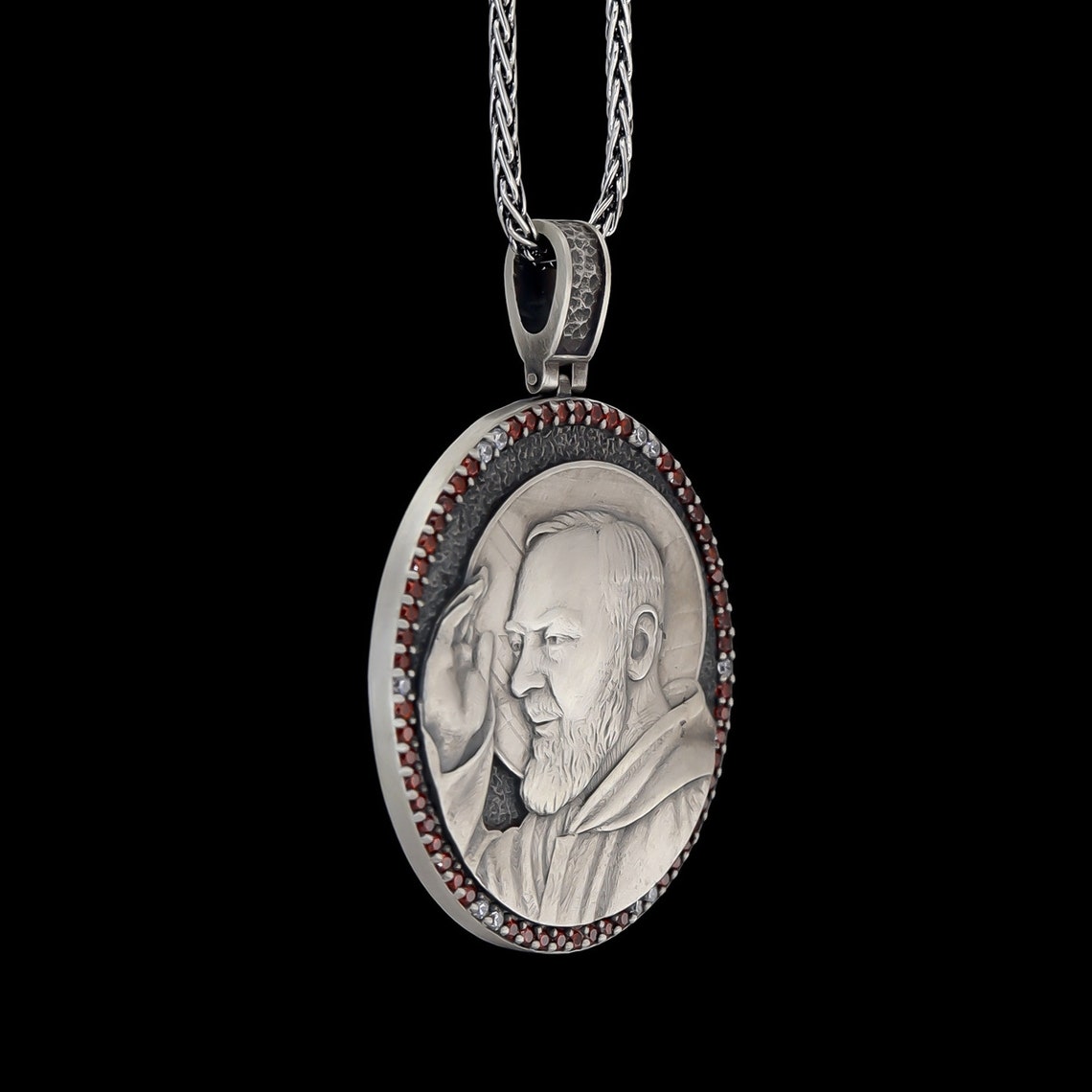Padre Pio Necklace, Silver Padre Pio Men Pendant, Religious Mens ... Padre Pio Necklace, Silver Padre Pio Men Pendant, Religious Mens ...