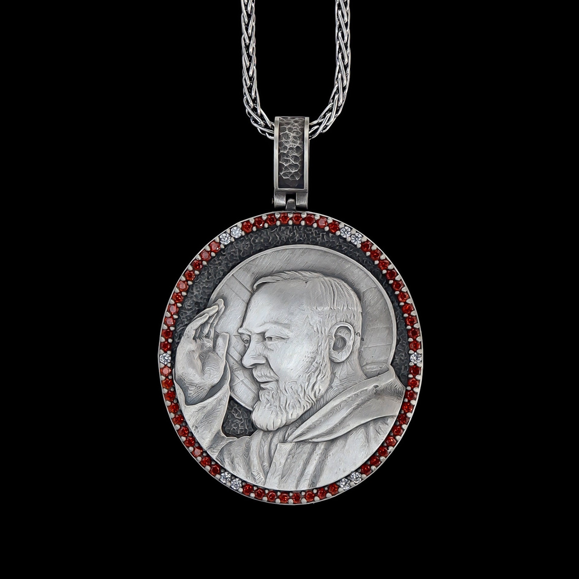 Padre Pio Necklace, Silver Padre Pio Men Pendant, Religious Mens ... Padre Pio Necklace, Silver Padre Pio Men Pendant, Religious Mens ...
