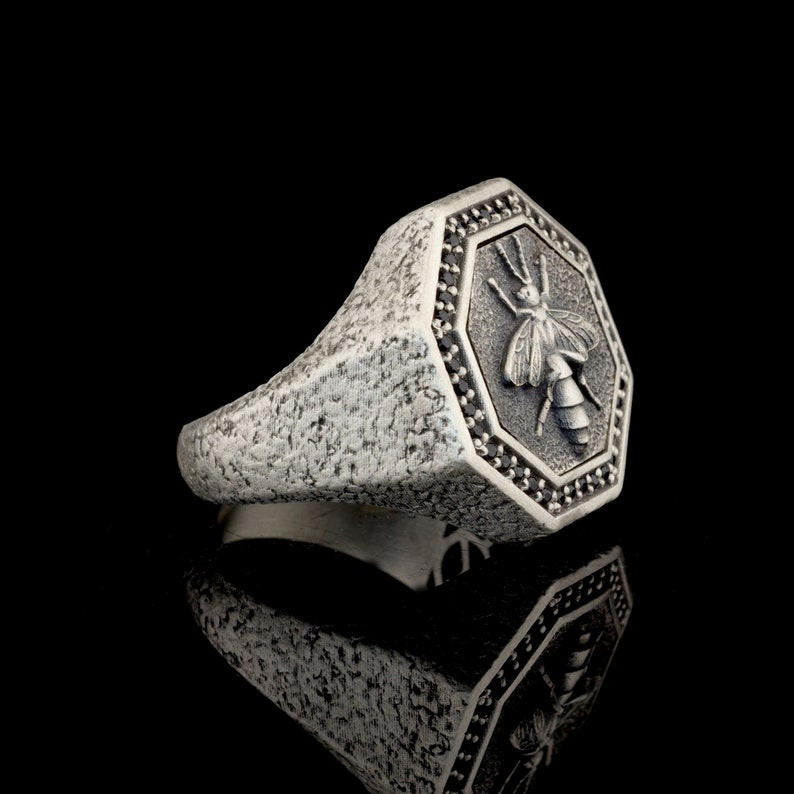 925 Silver Wild Bee Signet Men's Ring Handmade Winged Bee - Etsy