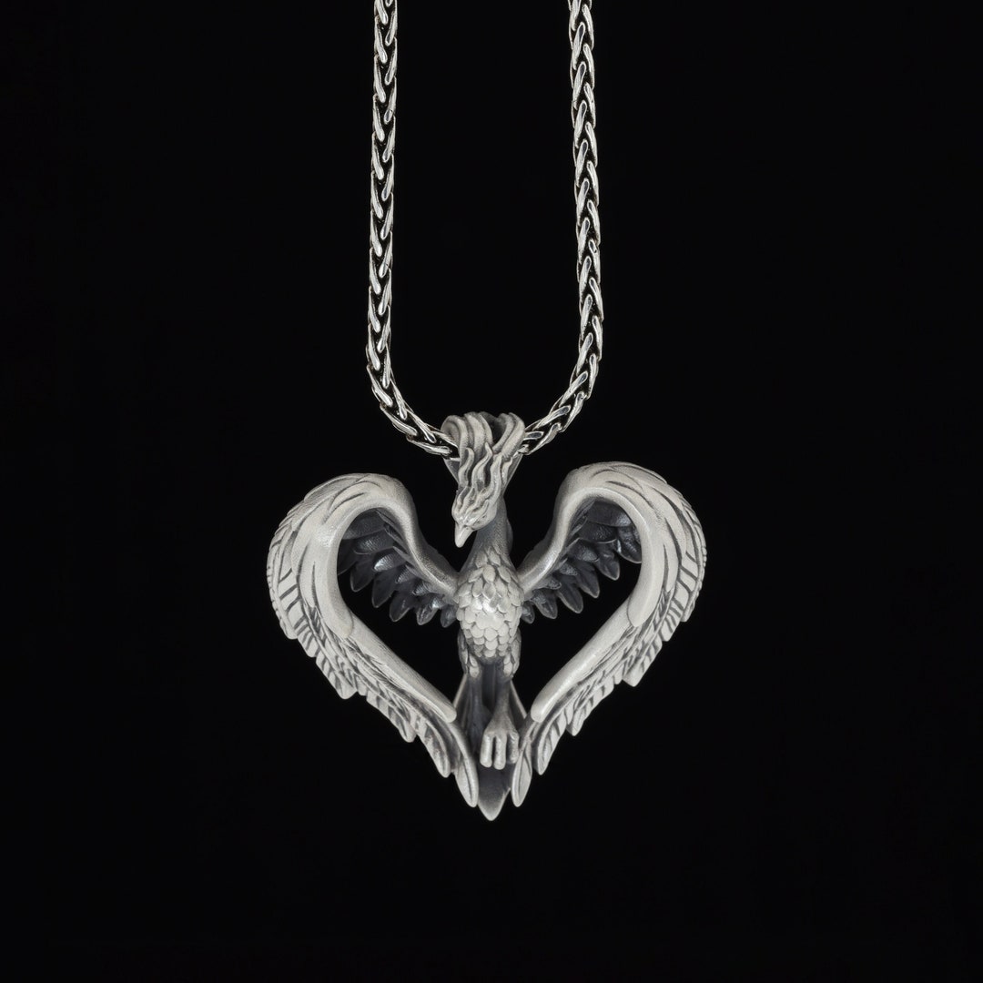 Winged Phoenix Handmade Sterling Silver Men Charm Necklace, Ancient ...