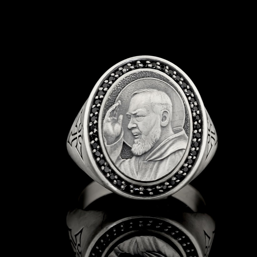 Handmade Sterling Silver Padre Pio Signet Ring for Men, Catholic Gift ...