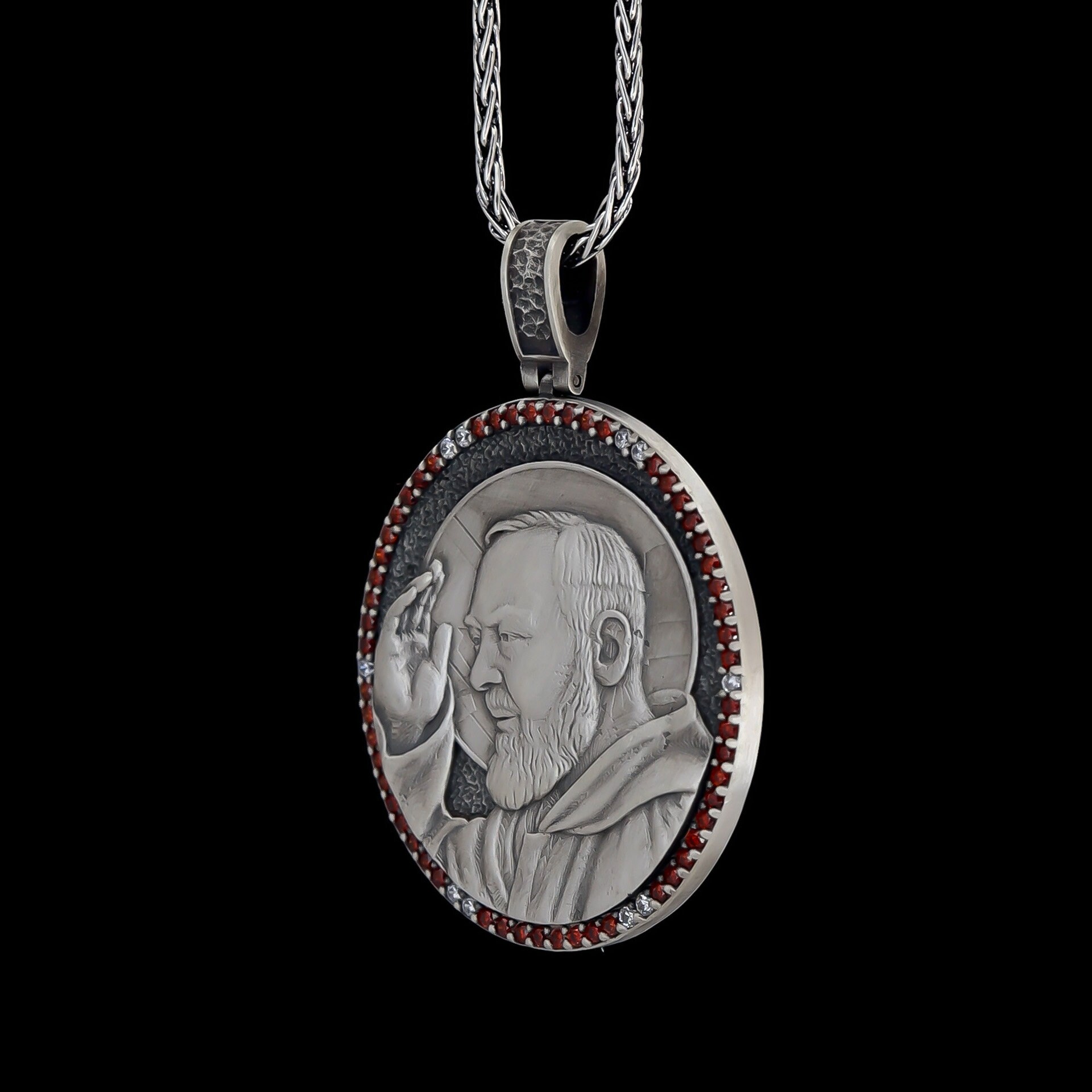 Padre Pio Necklace, Silver Padre Pio Men Pendant, Religious Mens ... Padre Pio Necklace, Silver Padre Pio Men Pendant, Religious Mens ...