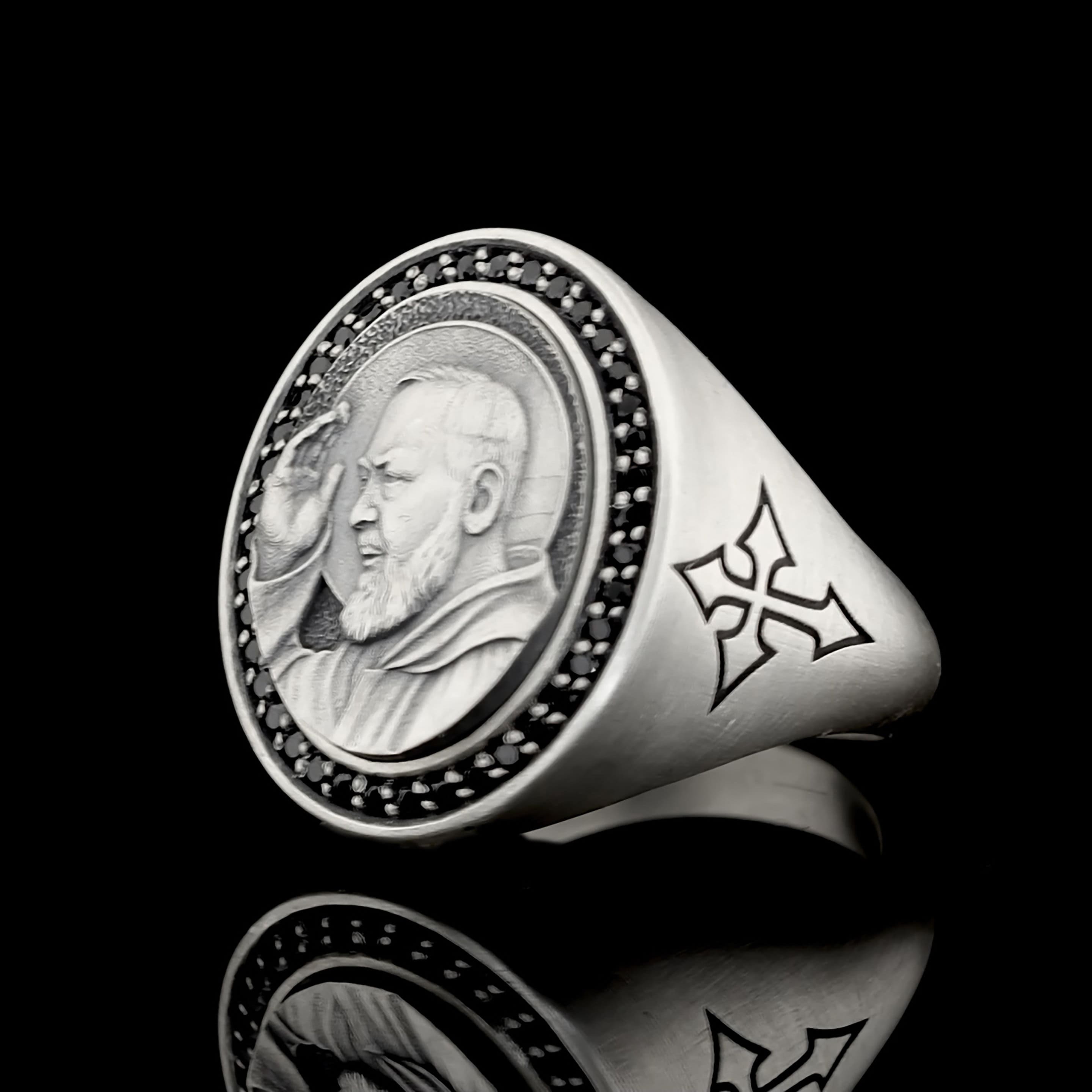 Handmade Sterling Silver Padre Pio Signet Ring for Men, Catholic Gift ...