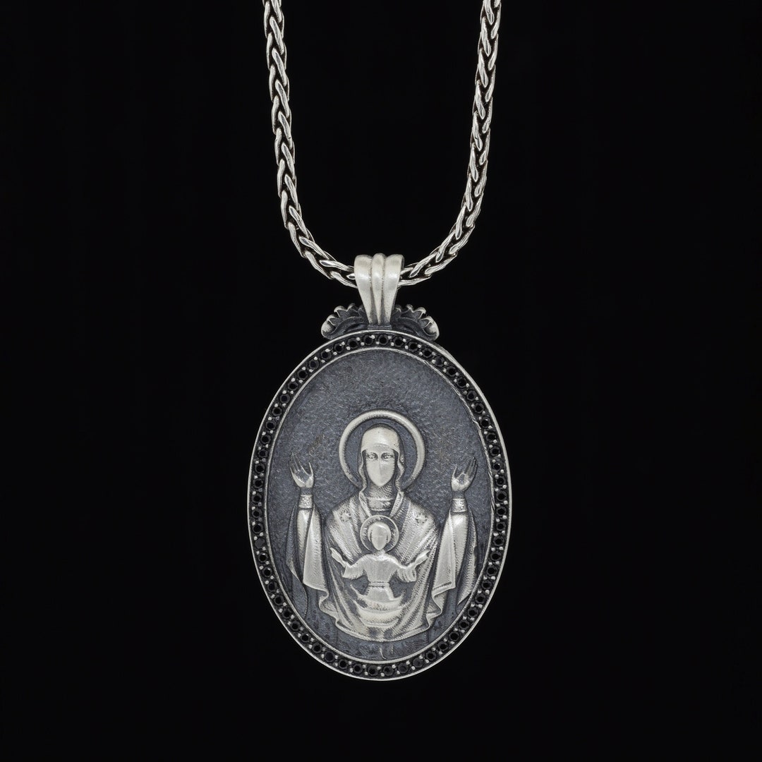 Silver Virgin Mary Men's Necklace,miraculous Virgin Mary Pendant ...