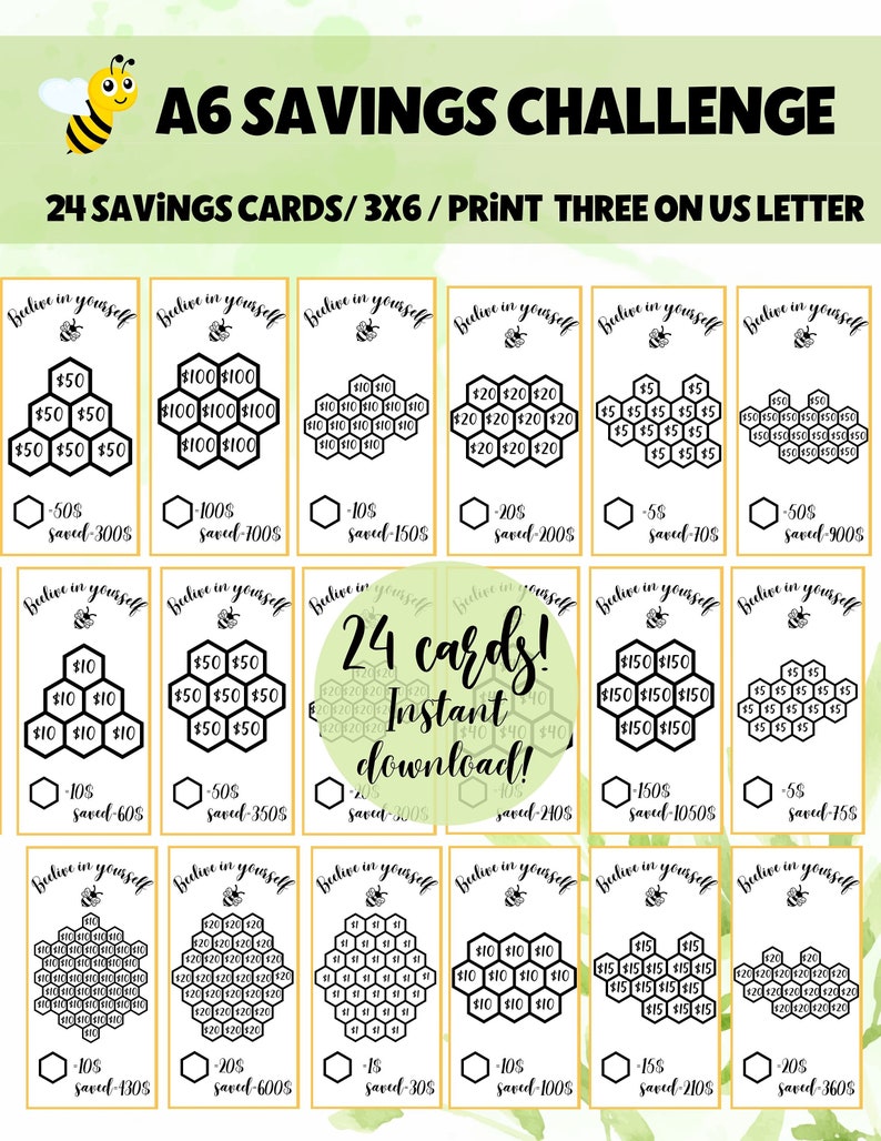 Bundle 24 Printable Savings Challenge A6 Saving Tracker A6 Cash ...