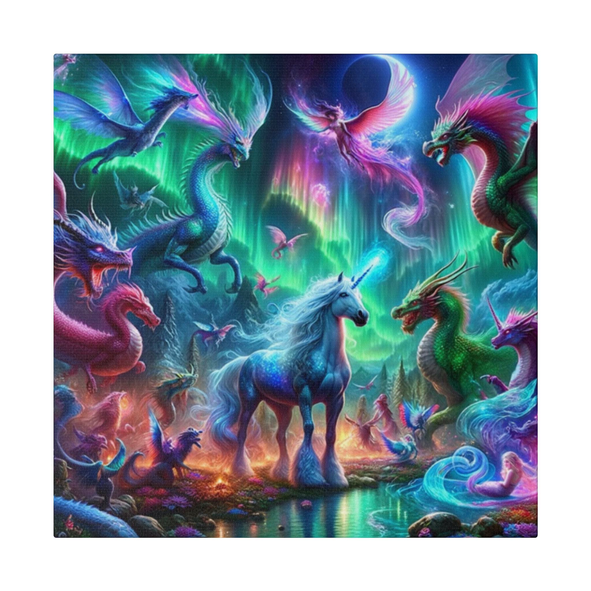 Dragons and Unicorn Canvas Art, Dragon and Unicorn Wall Canvas, Fantasy ...