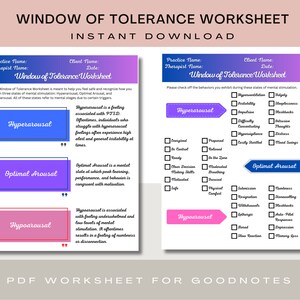 Window of Tolerance Worksheet Trauma Therapy Therapist Worksheet Self ...