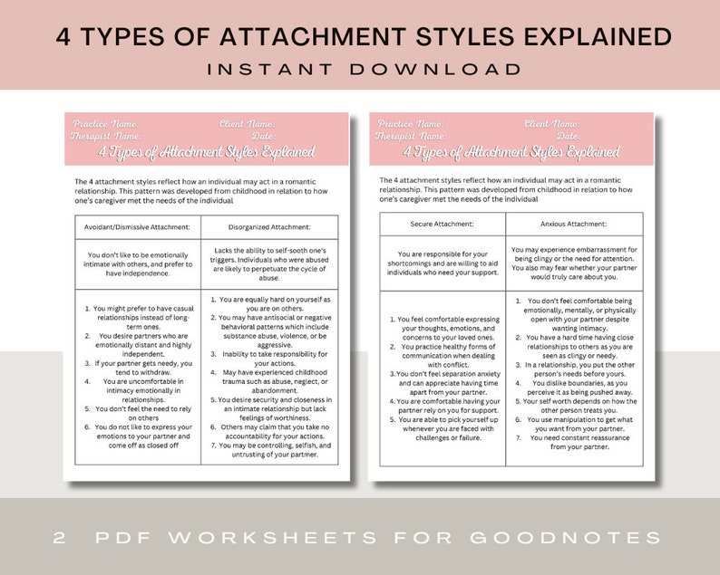 Understand the 4 Attachment Styles in Relationships Worksheet | Learn ...