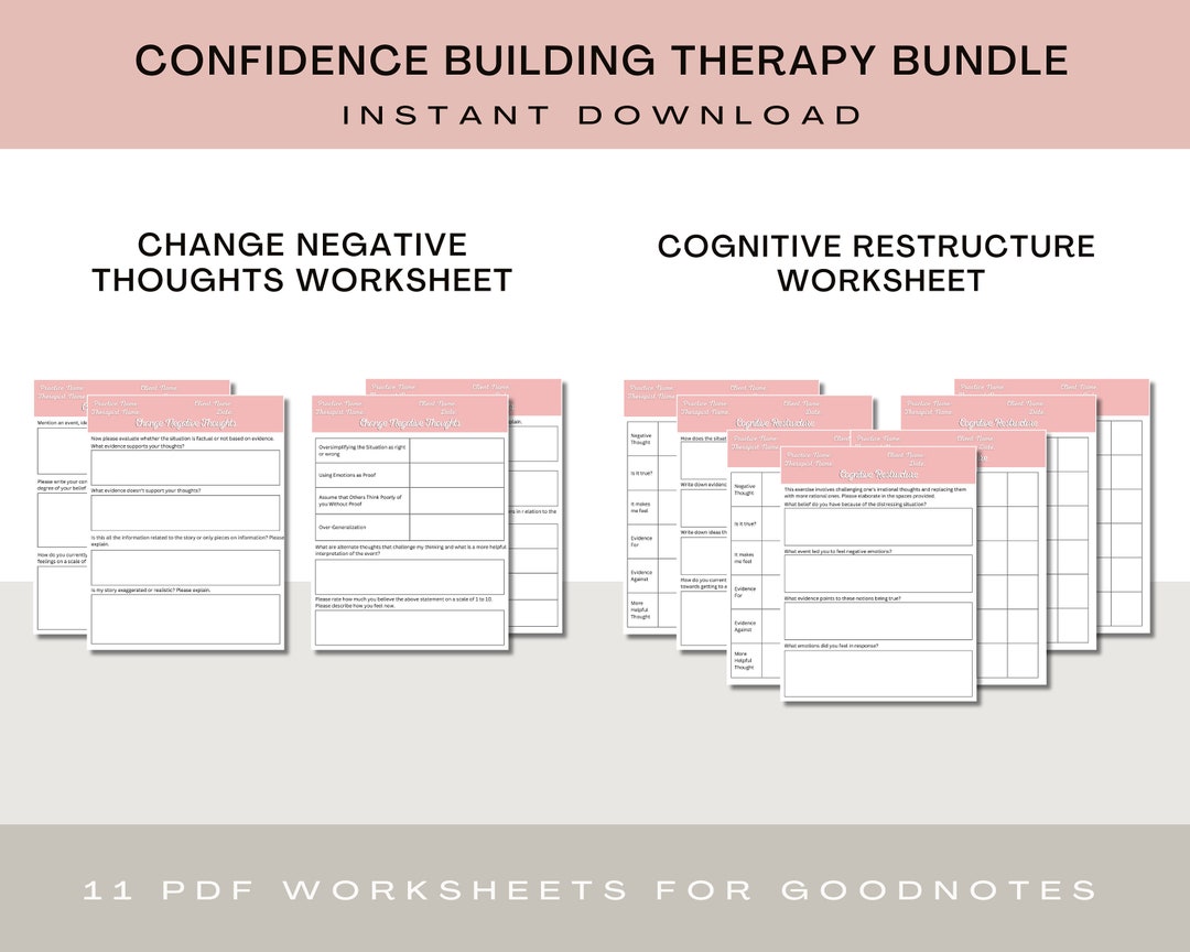 Confidence Building Therapy Worksheets Bundle | Positive Thinking ...