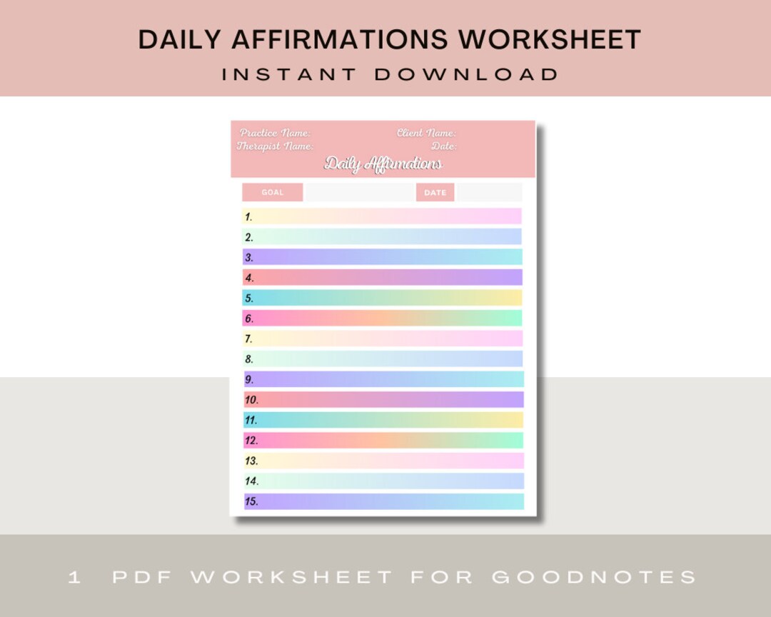 Make Daily Affirmations Worksheet | Journaling Diary for Visualization ...