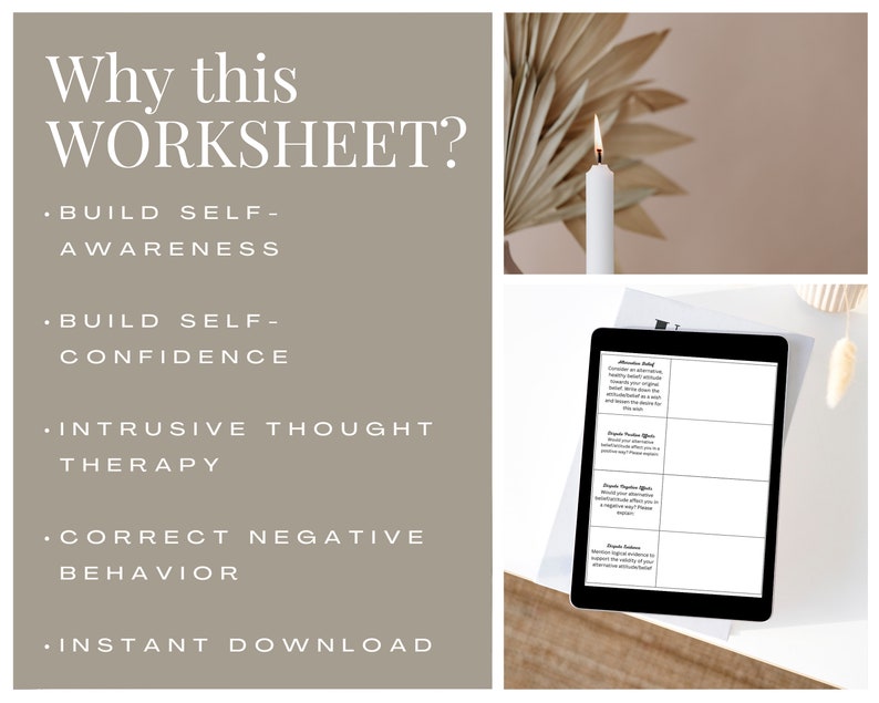 Intrusive Thoughts Worksheet | Anxiety Printable | Self-help Journaling ...