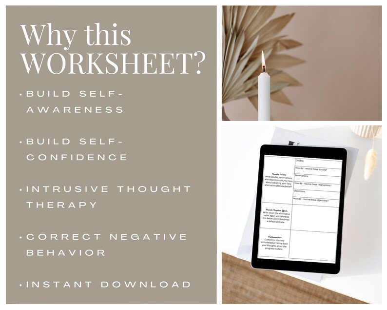 Intrusive Thoughts Worksheet, Anxiety Thought Challenging Questions ...