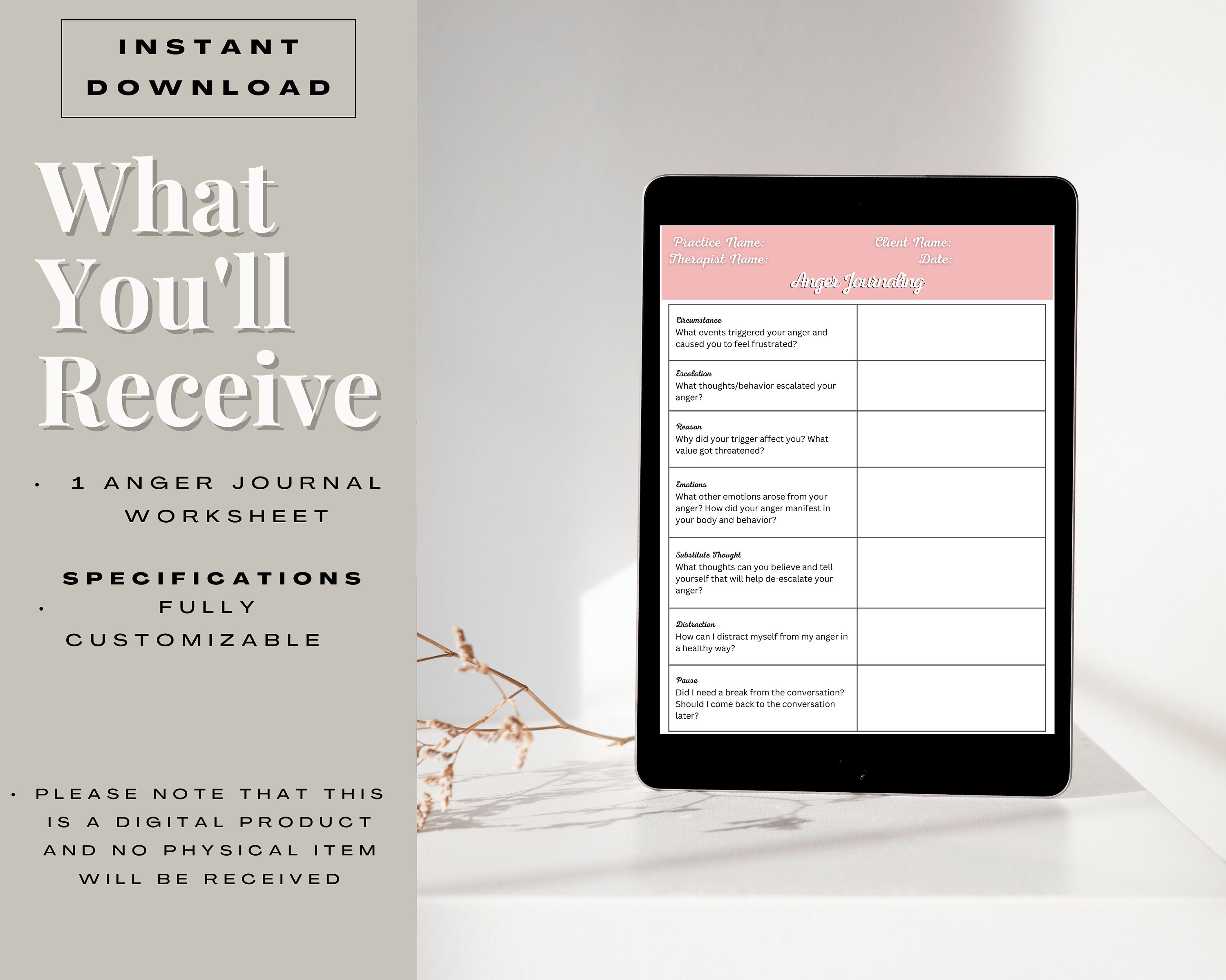 Build Patience and Control Anger | Anger & Stress Management Worksheet ...