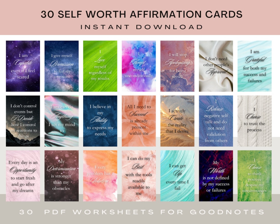 Self Worth Affirmation Cards | Digital Self Love Card | Positive ...