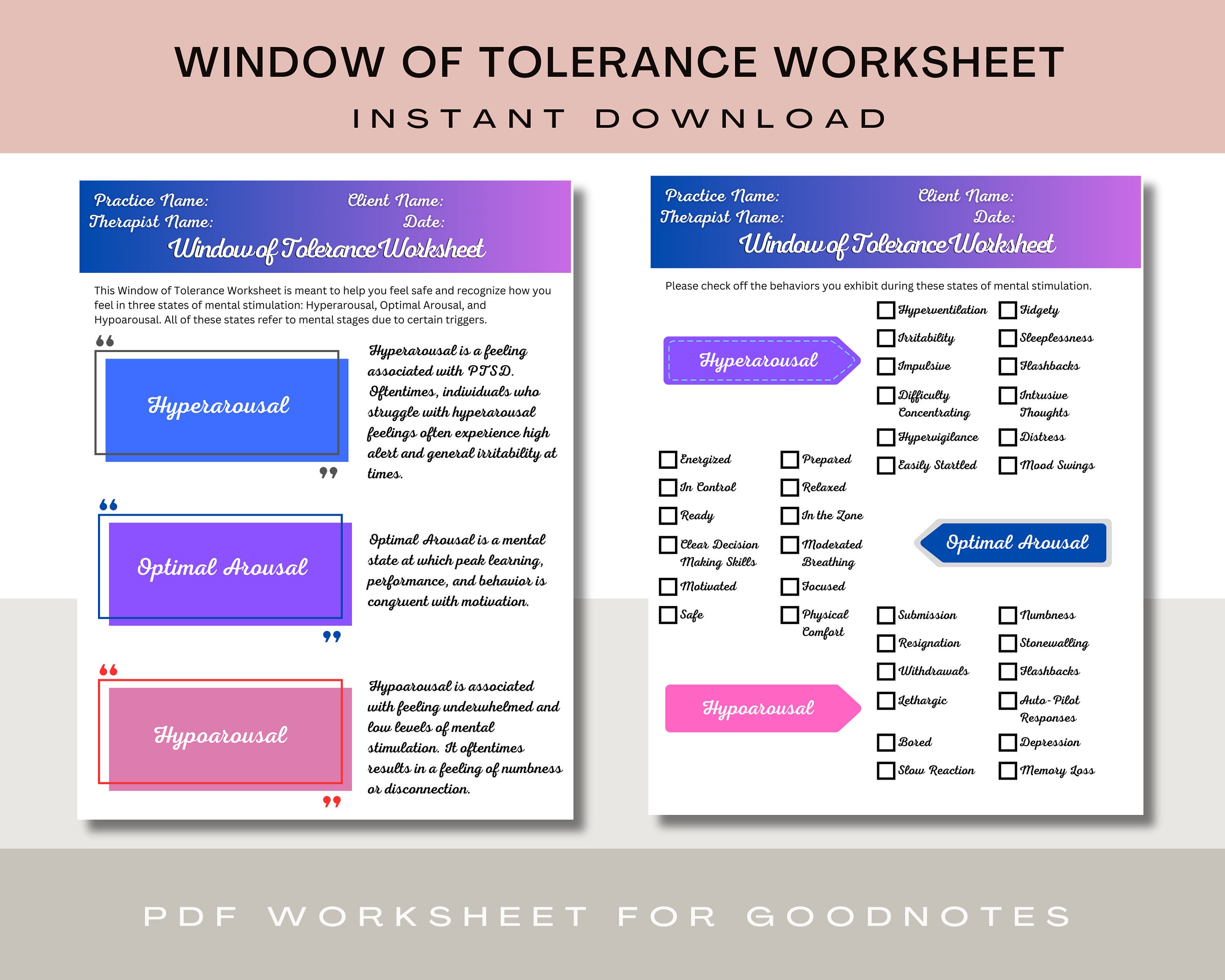 Window of Tolerance Worksheet Trauma Therapy - Etsy