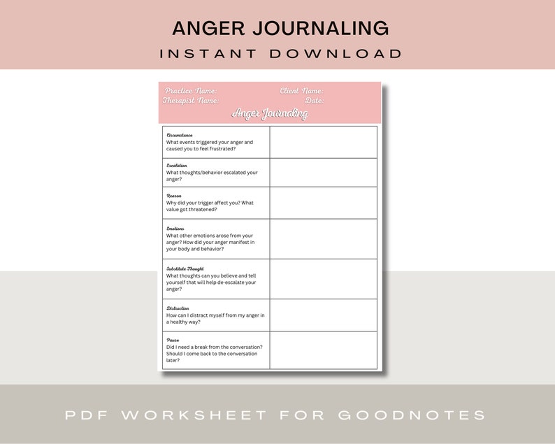 Build Patience and Control Anger | Anger & Stress Management Worksheet ...