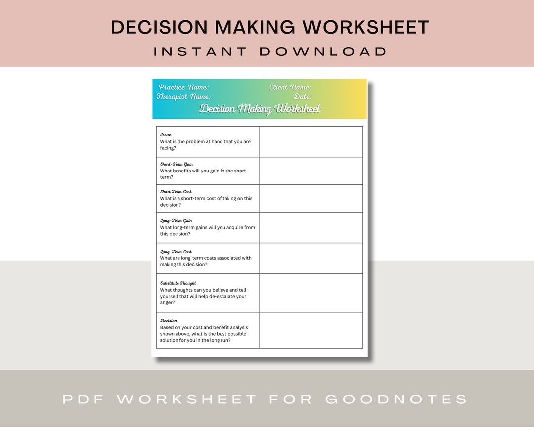 Decision Making Worksheet Learn Decision Making Skills Personal ...