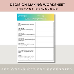 Decision Making Worksheet Learn Decision Making Skills Personal ...
