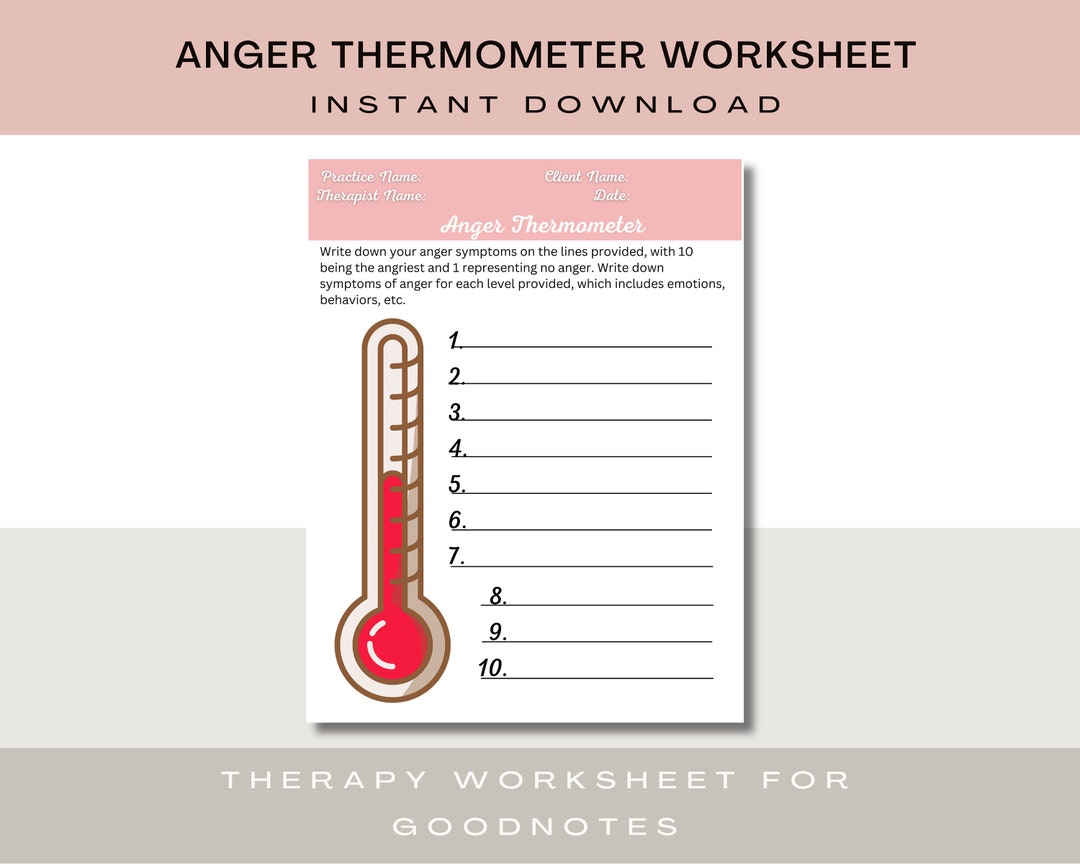 Anger Thermometer Worksheet | Therapy PDF | Therapist Worksheets ...