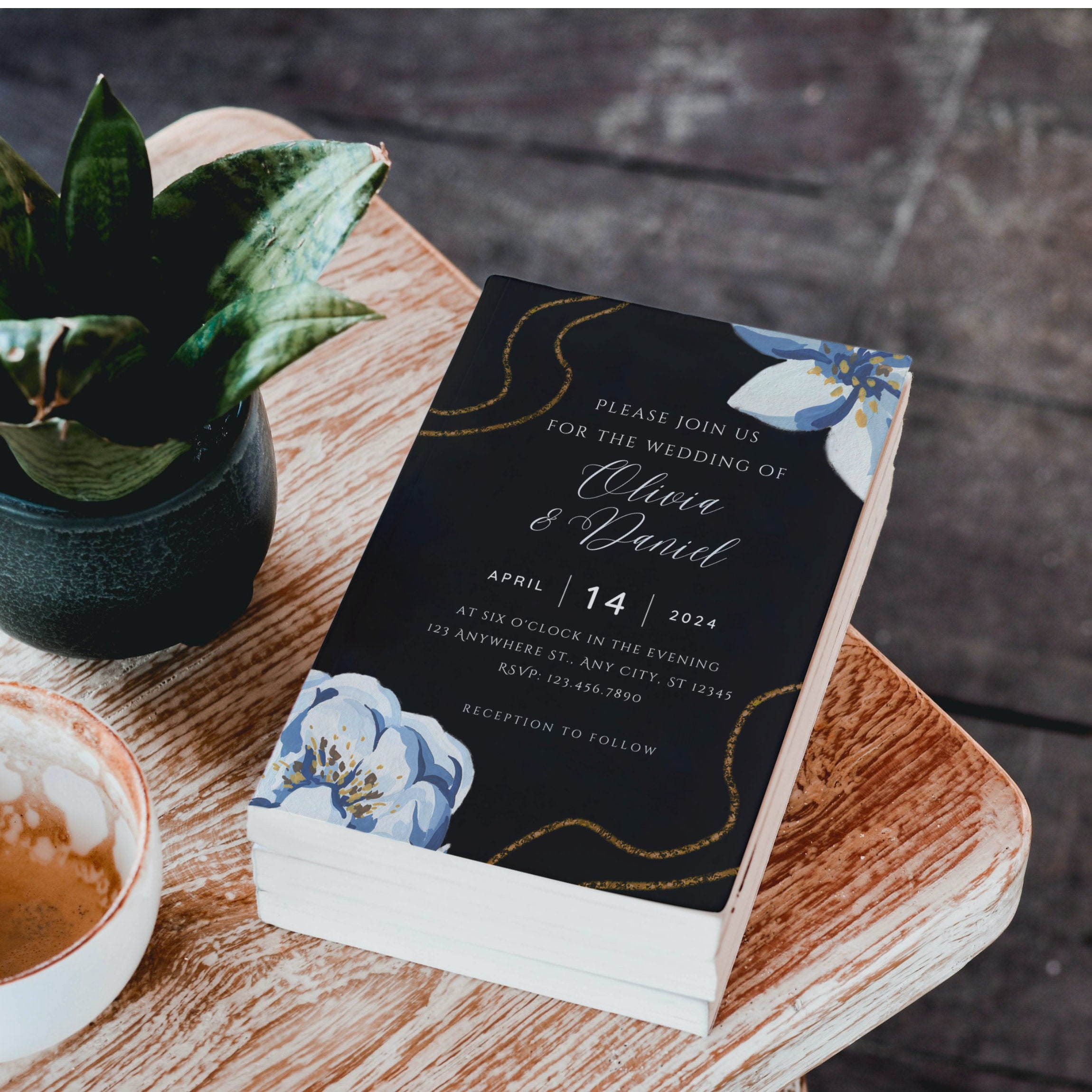 Editable Black Wedding Invitation Design - Etsy