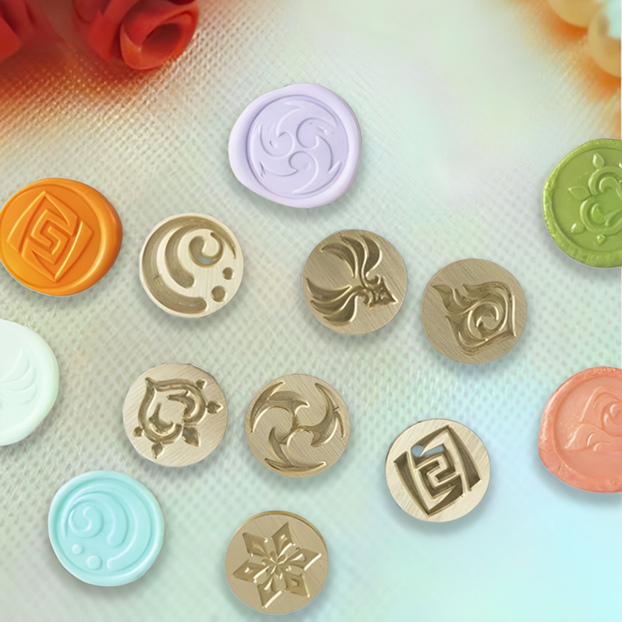 Genshin Impact Wax Steel Stamps, 7 Vision Elements Stamp, With Stamp ...