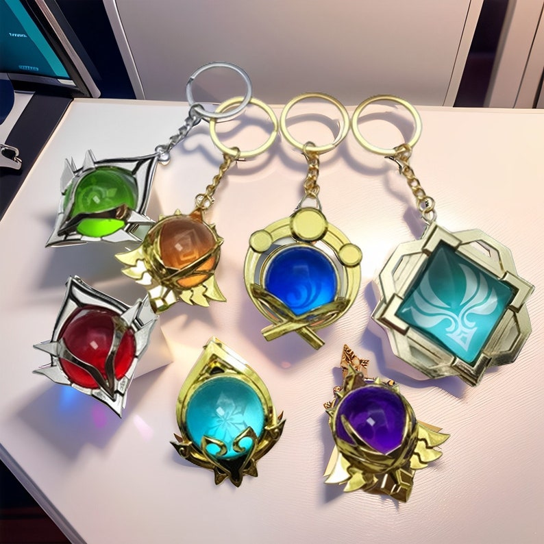 High-quality Genshin Impact Visions, Glow in the Dark, Metal Keychain ...