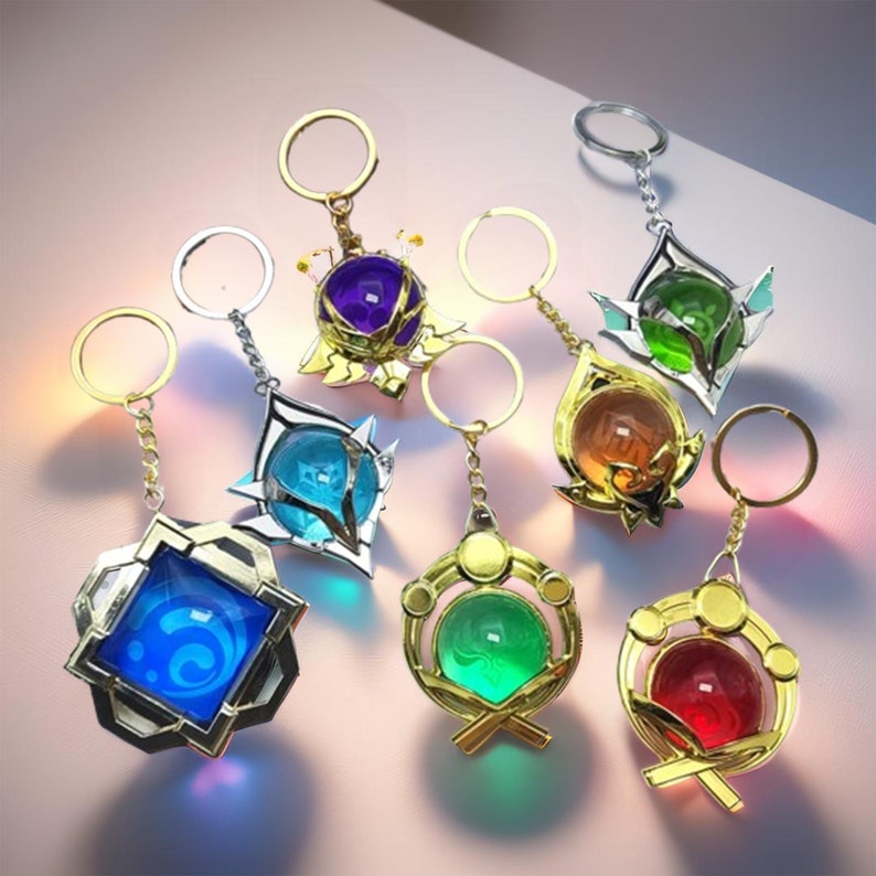 High-quality Genshin Impact Visions, Glow in the Dark, Metal Keychain ...