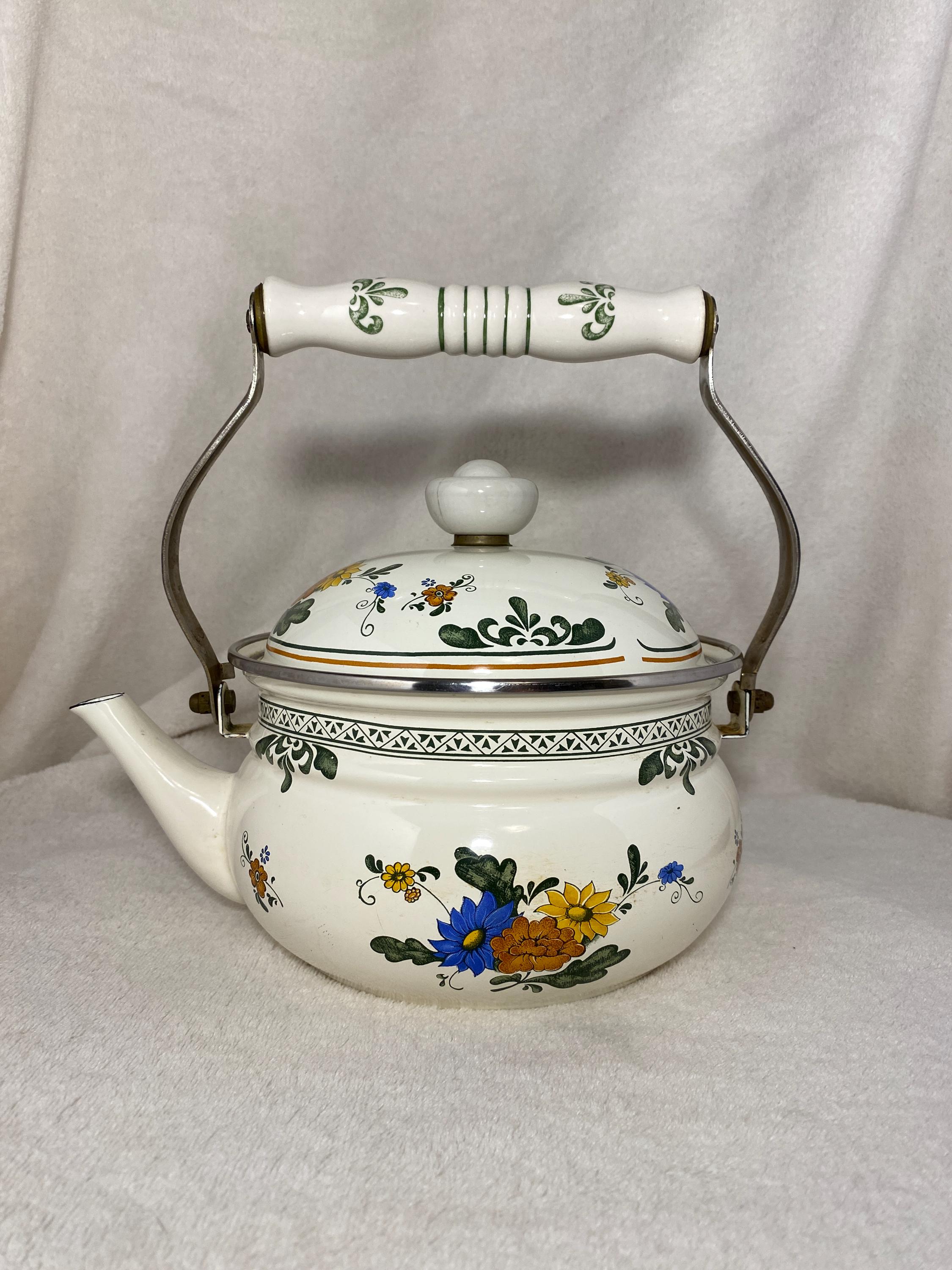 Vintage Enamel Kettle Teapot - Etsy