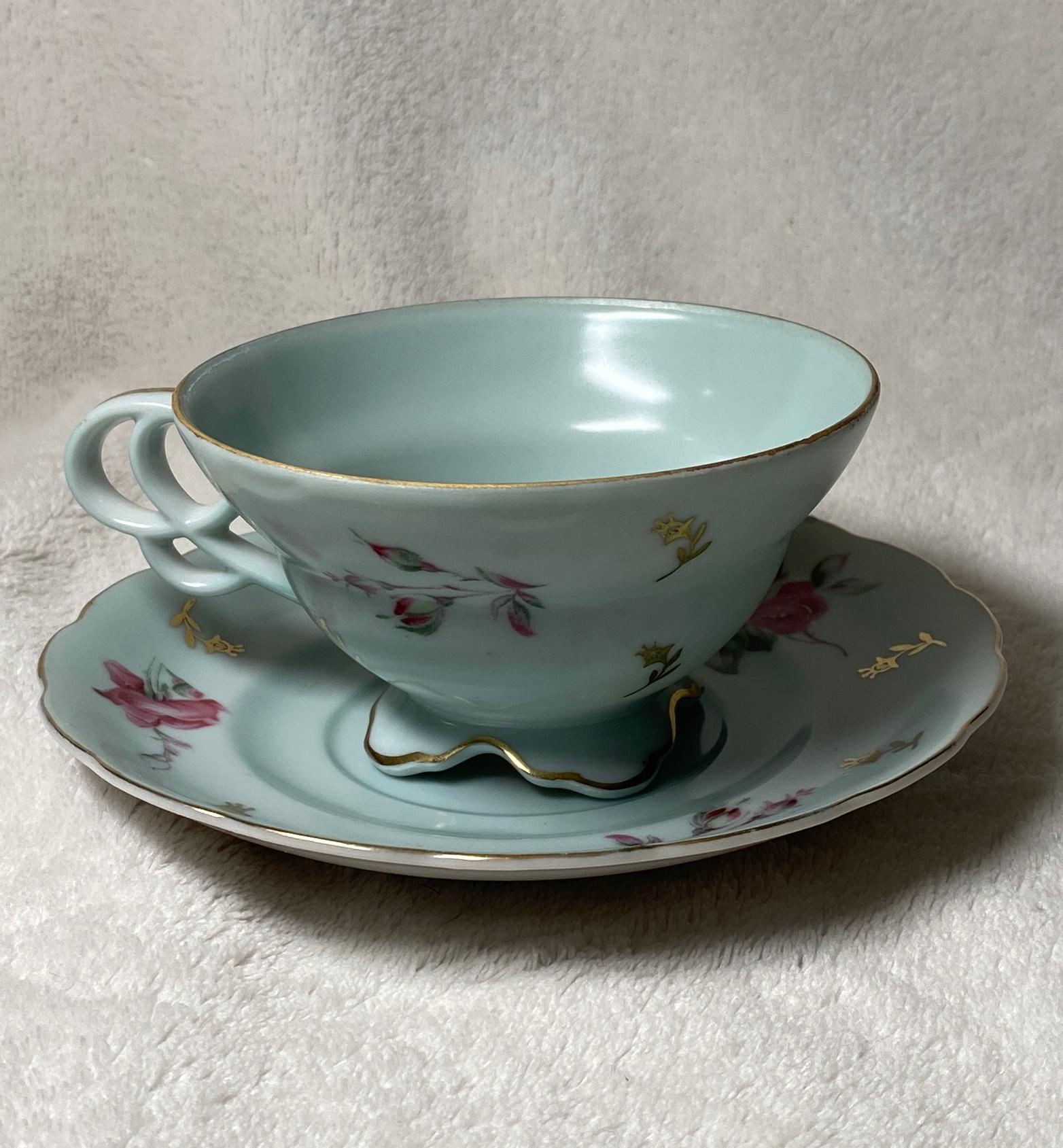 Vintage Porcelain Teacup and Saucer Set - Roses With Gold - Etsy